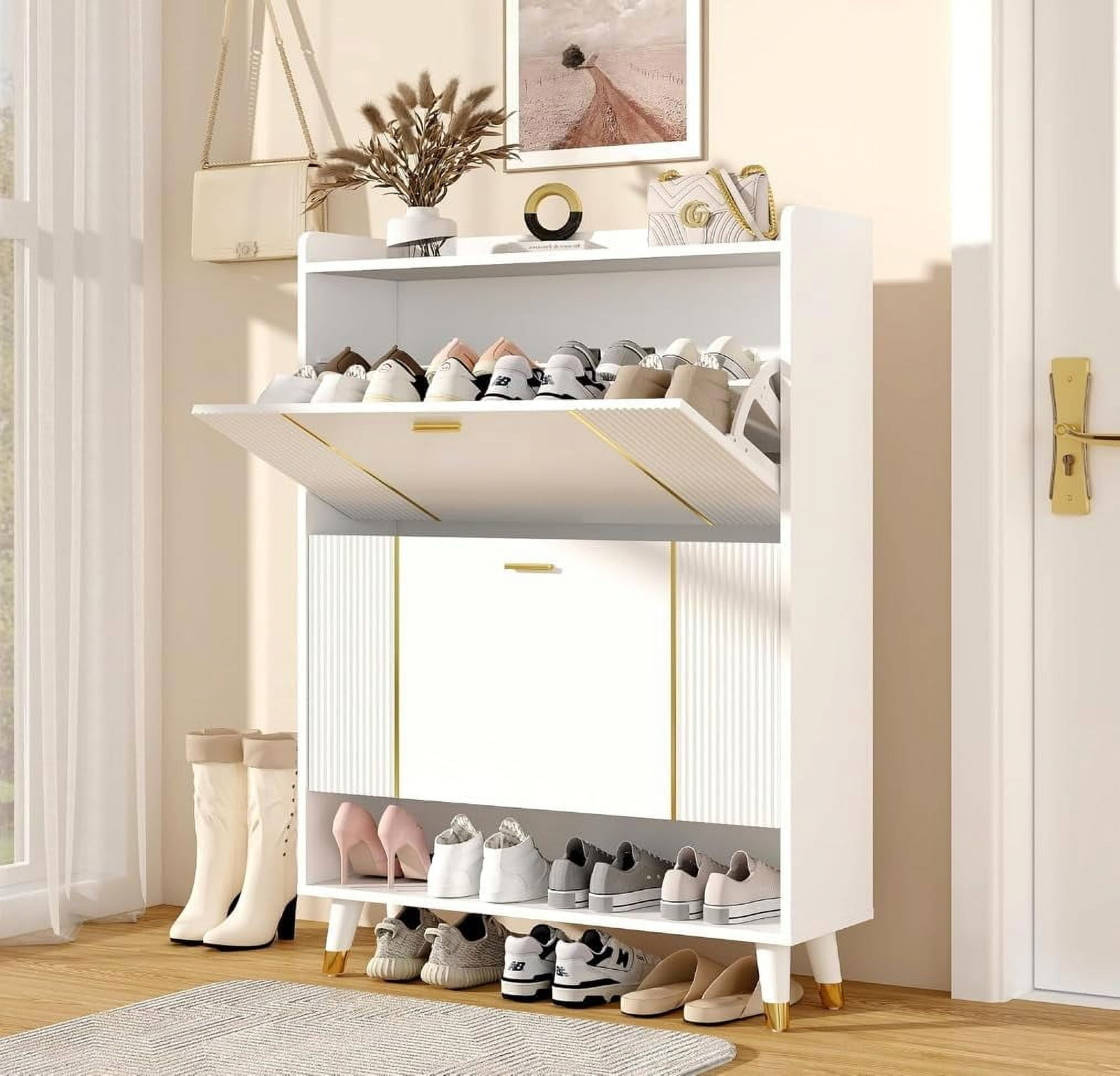 Shoe Storage Cabinet with 2 Flip Drawers, FreeStanding Shoe Racks Shelf ...