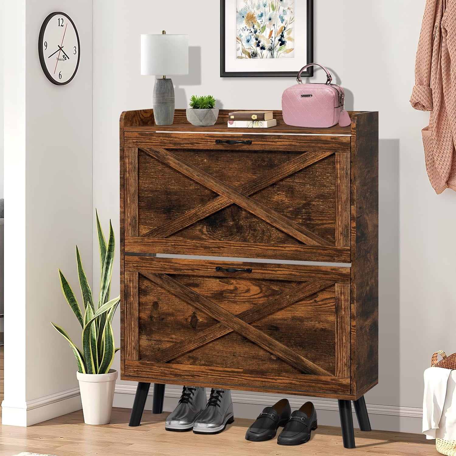 Shoe Storage Cabinet with 2 Flip Drawers Freestanding Organizer for ...