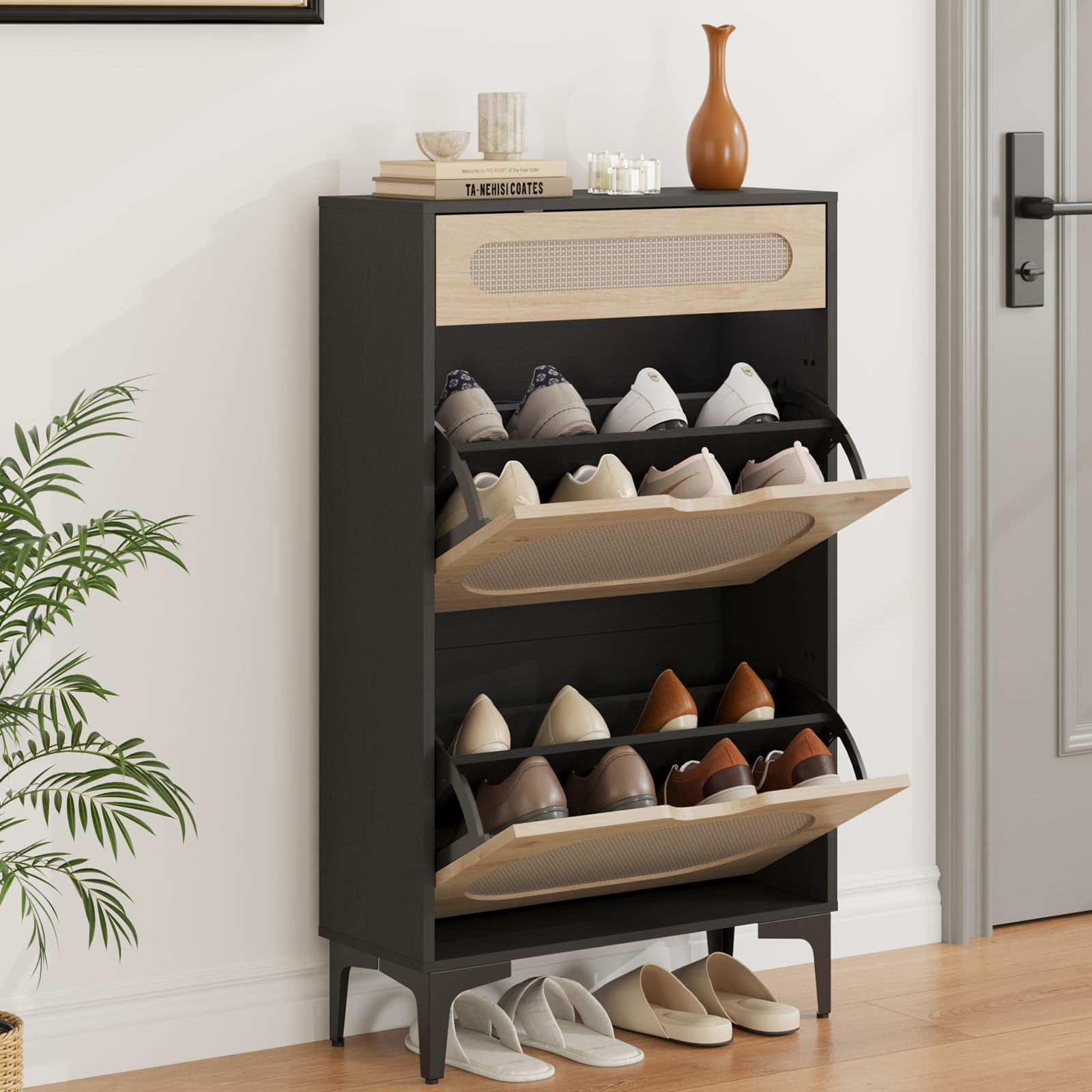 Shoe Storage Cabinet with 2 Flip Drawers,Freestanding Shoe Organizer ...