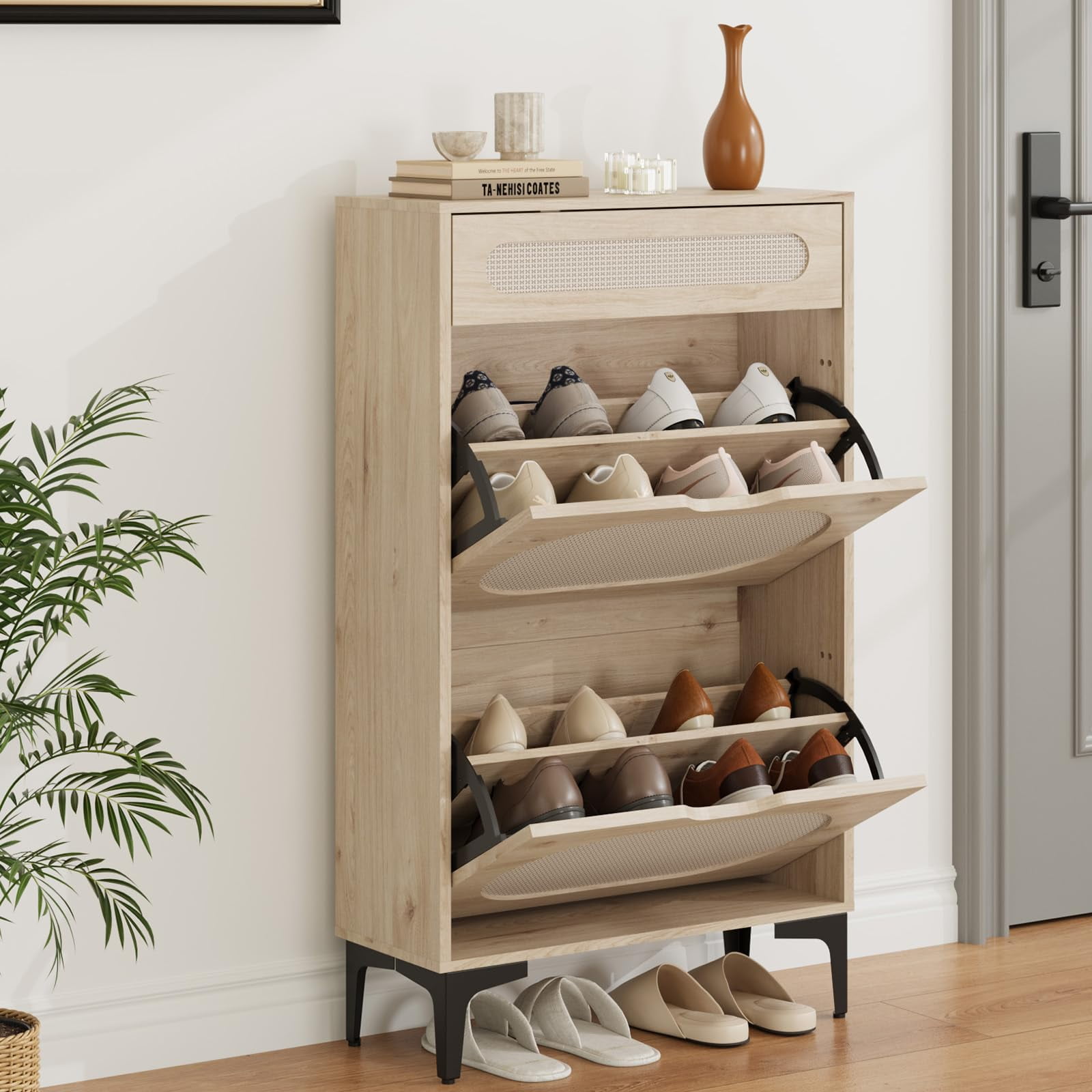 Shoe Storage Cabinet with 2 Flip Drawers,Freestanding Shoe Organizer ...
