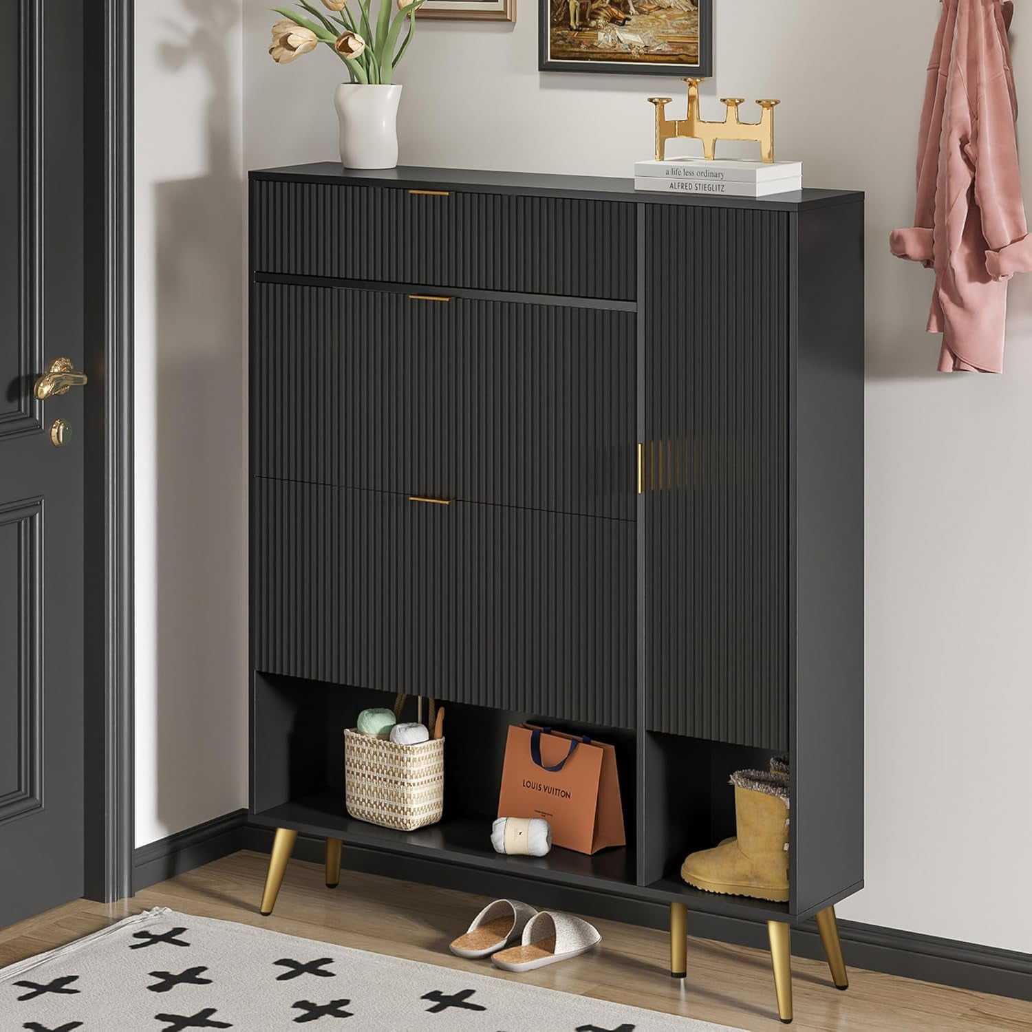 Shoe Storage Cabinet with 2 Flip Drawers Narrow Shoe Cabinet with Doors ...