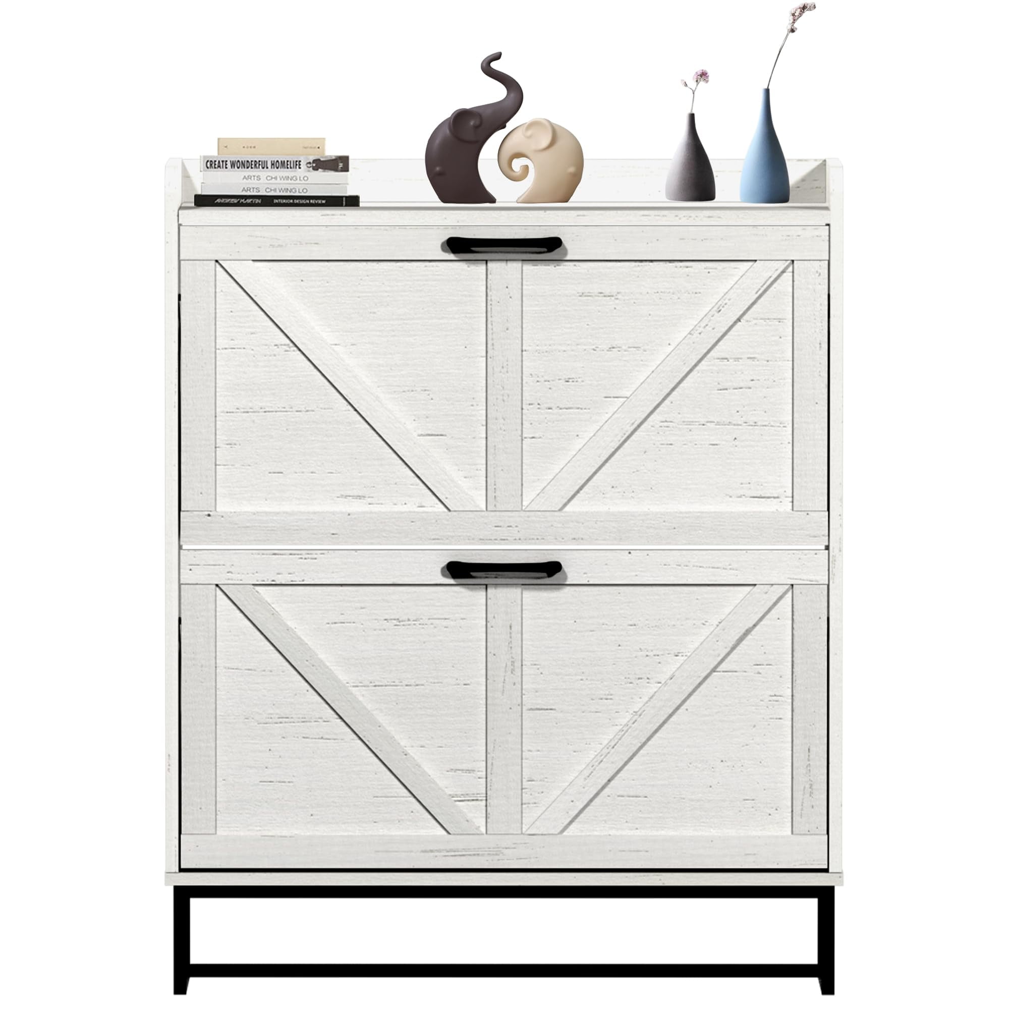 Shoe Storage Cabinet with 2 Flip Drawers, Narrow Hidden Shoe Cabinet ...