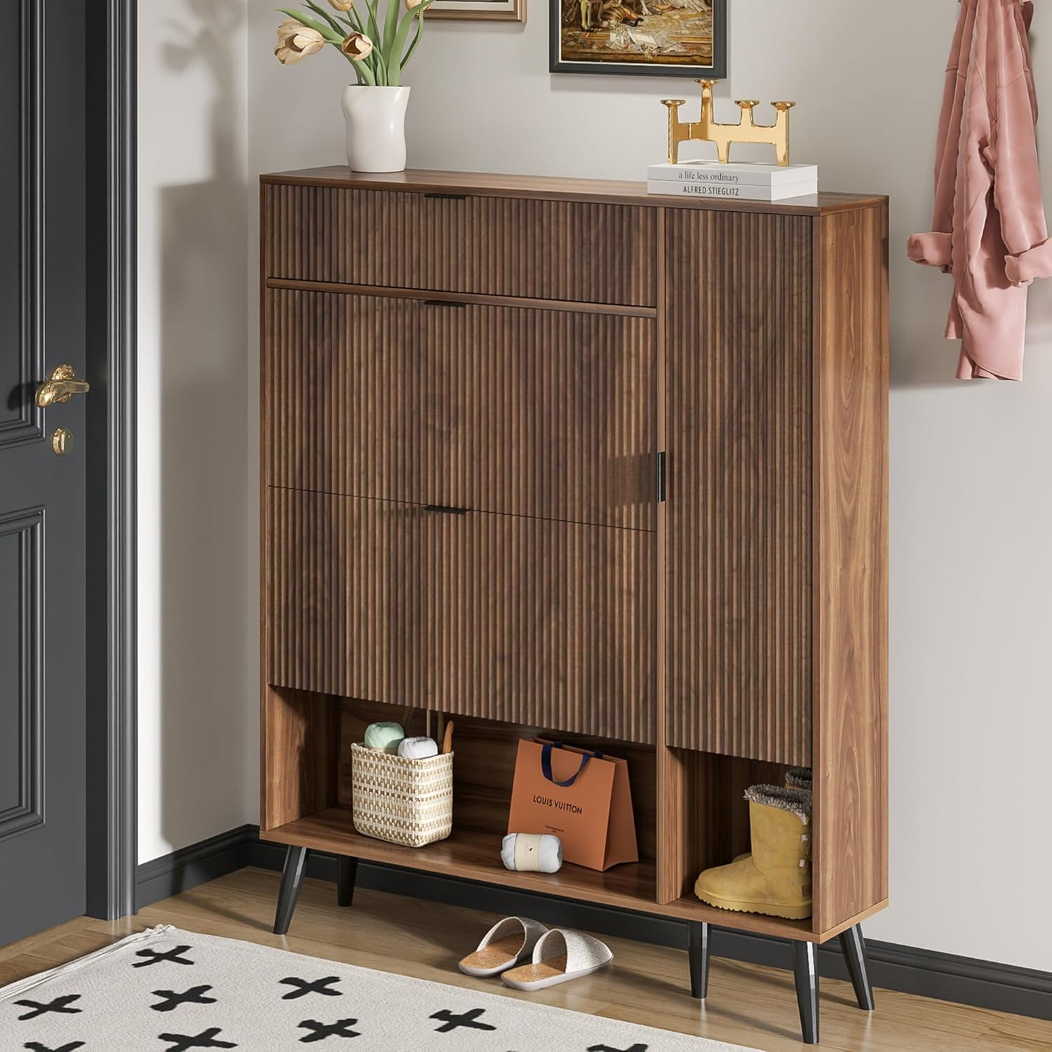 Shoe Storage Cabinet with 2 Flip Drawers Narrow Shoe Cabinet with Doors ...