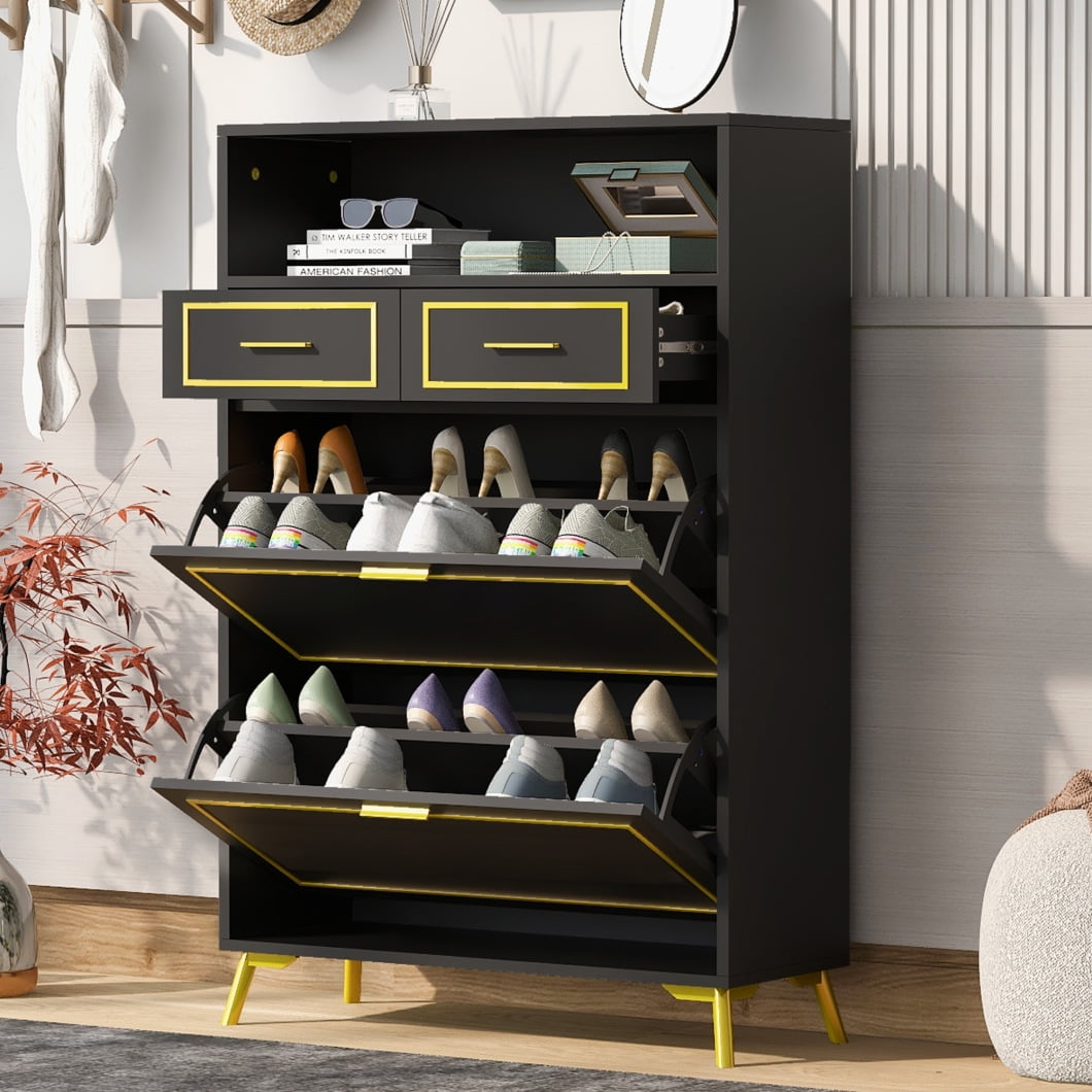 Shoe Storage Cabinet with 2 Flip Drawers, 2 Slide Drawers and 1 Shelf ...
