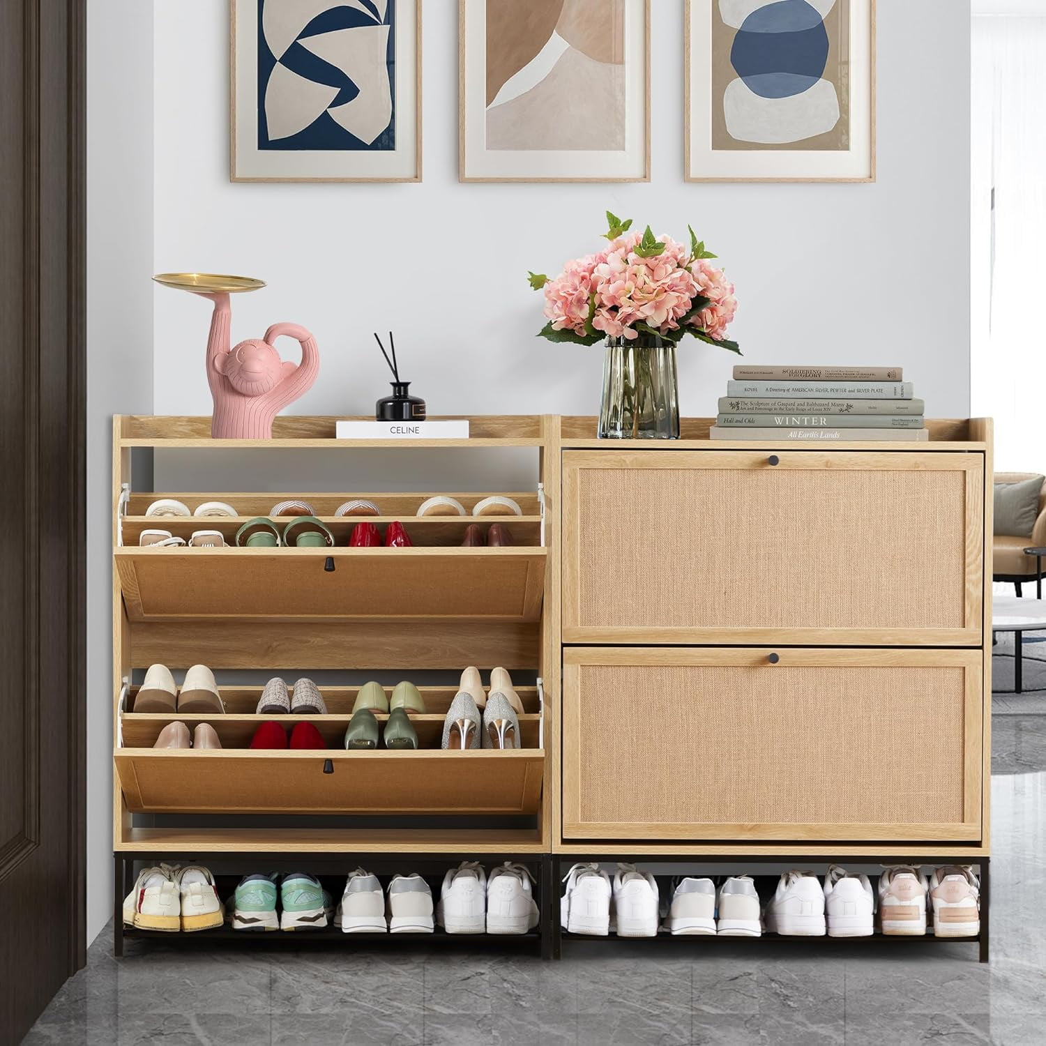 Shoe Storage Cabinet with 2 Flip Drawers Wooden Narrow Shoe Cabinet ...