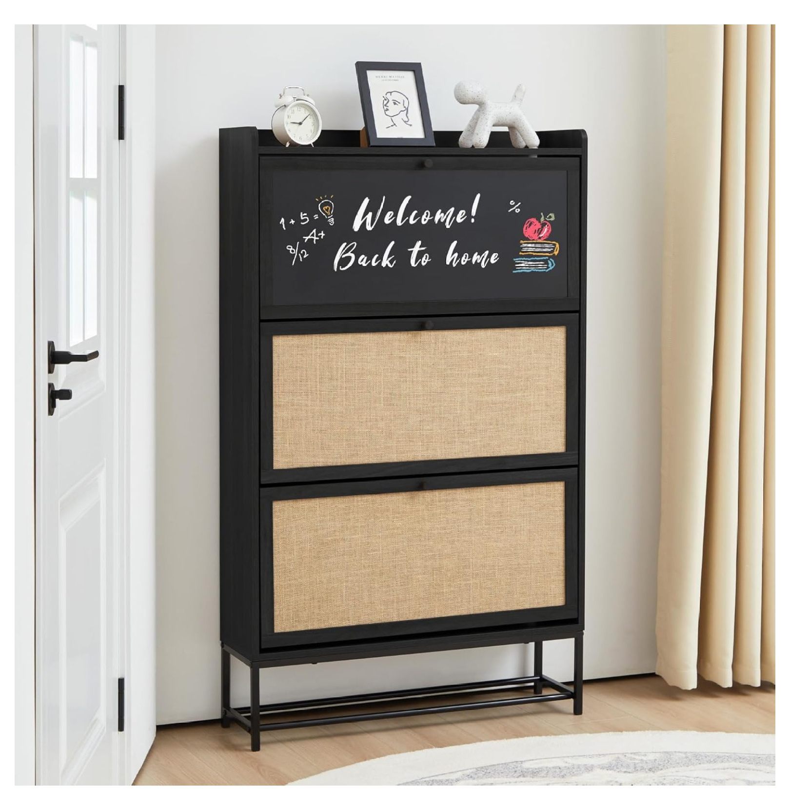 Shoe Storage Cabinet with 3 Drawers and Blackboard, Freestanding Shoe ...