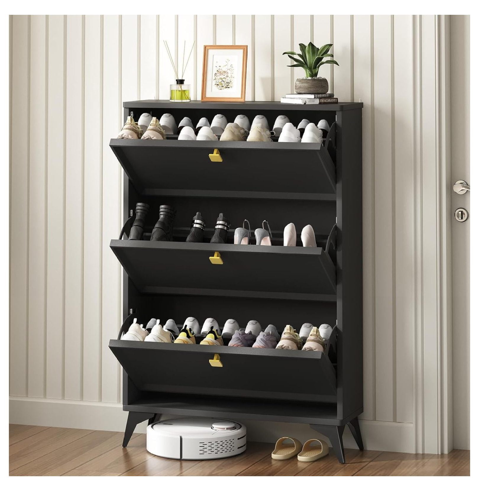 Shoe Storage Cabinet with 3 Drawers, Shoe Rack Cabinet with 3-Tier ...