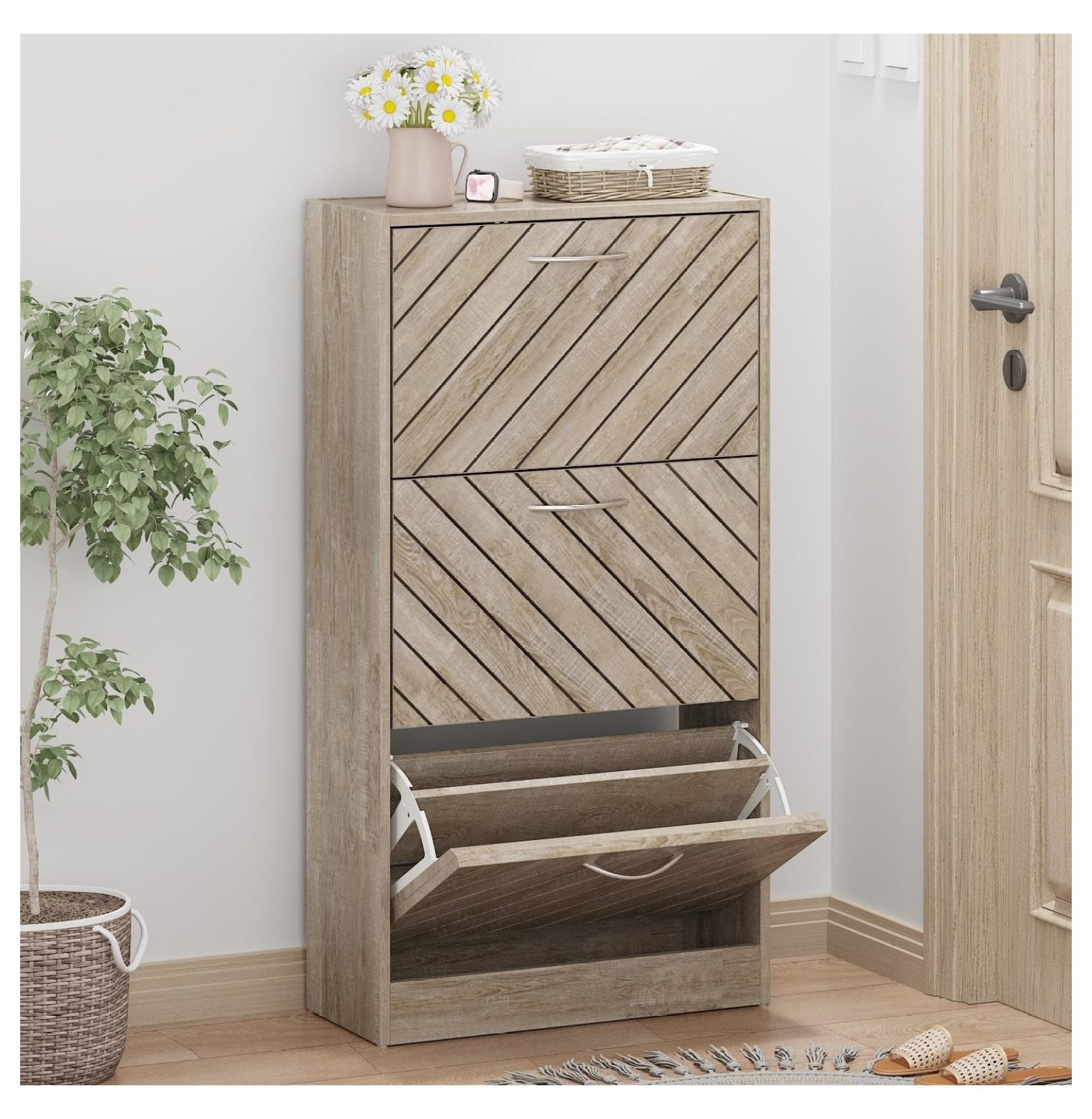 Shoe Storage Cabinet with 3 Drawers, Slim Shoe Cabinet for Entryway ...