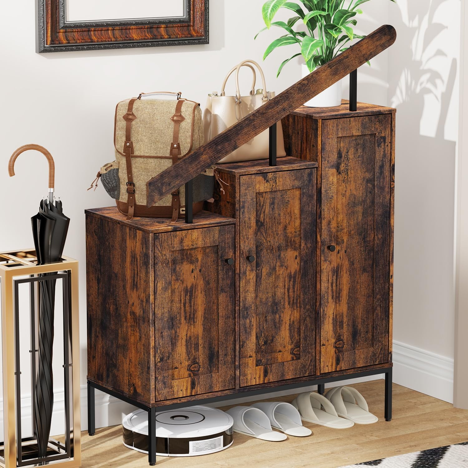 Shoe Storage Cabinet with 3 Drawers, Step Shape Cabinet with Adjustable ...