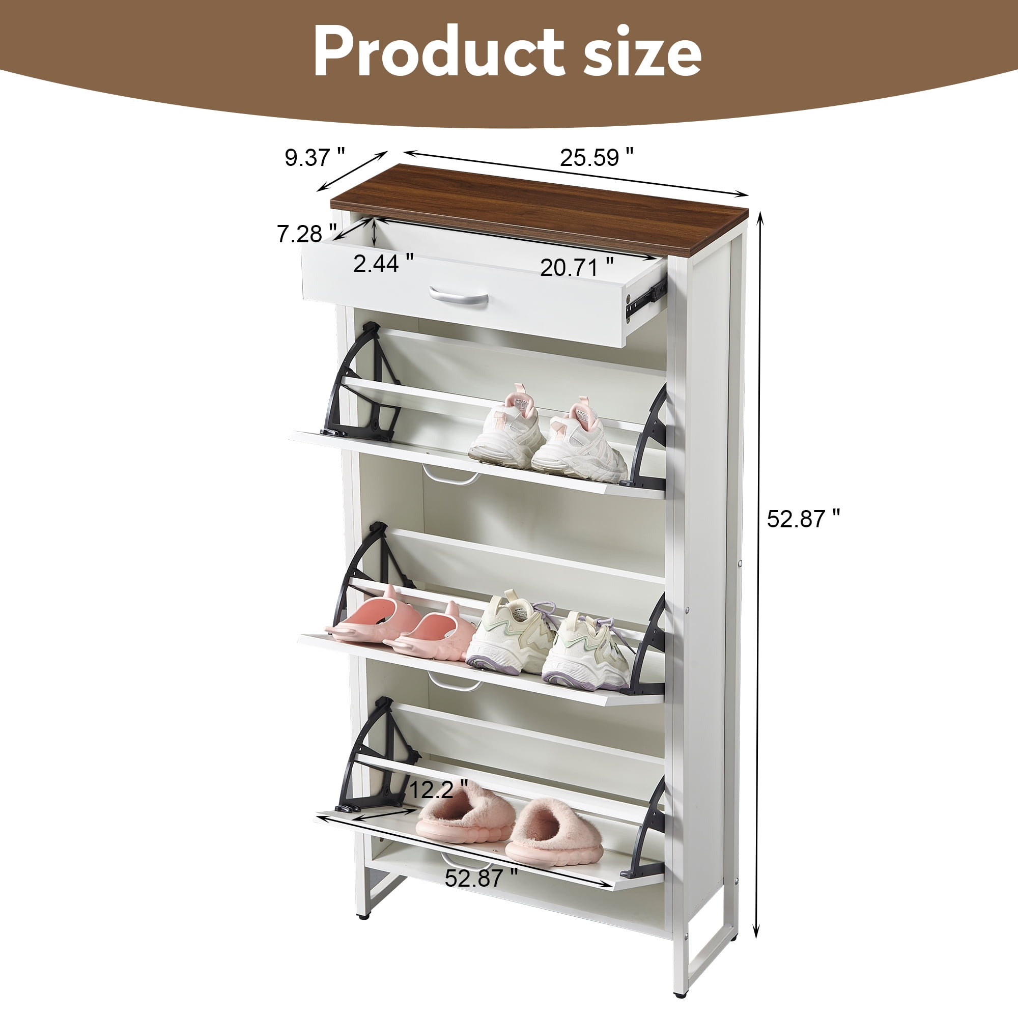 Shoe Storage Cabinet with 3 Flip Drawers&1 Drawer,Slim Freestanding ...