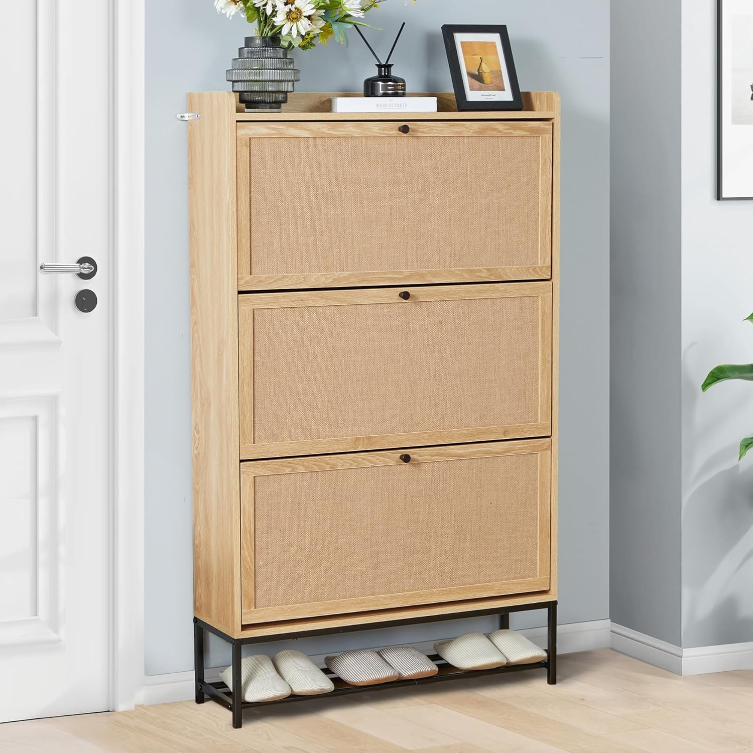 Shoe Storage Cabinet with 3 Flip Drawers and Blackboard Freestanding ...