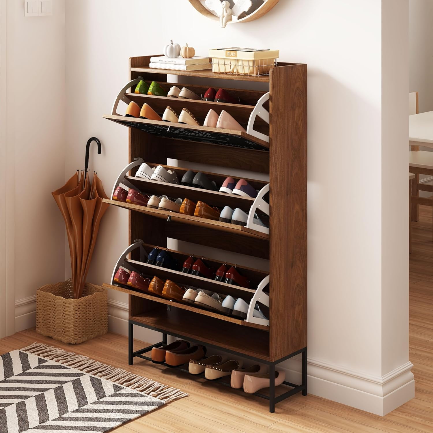 Shoe Storage Cabinet with 3 Flip Drawers, DIY Blackboard Narrow ...