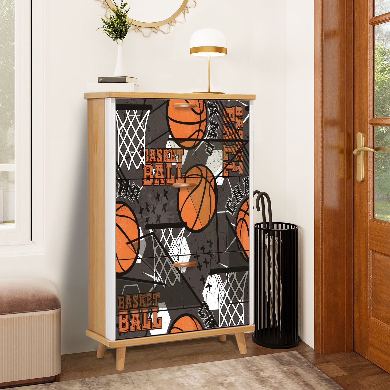 Shoe Storage Cabinet with 3 Flip Drawers for Entryway Abstract seamless ...