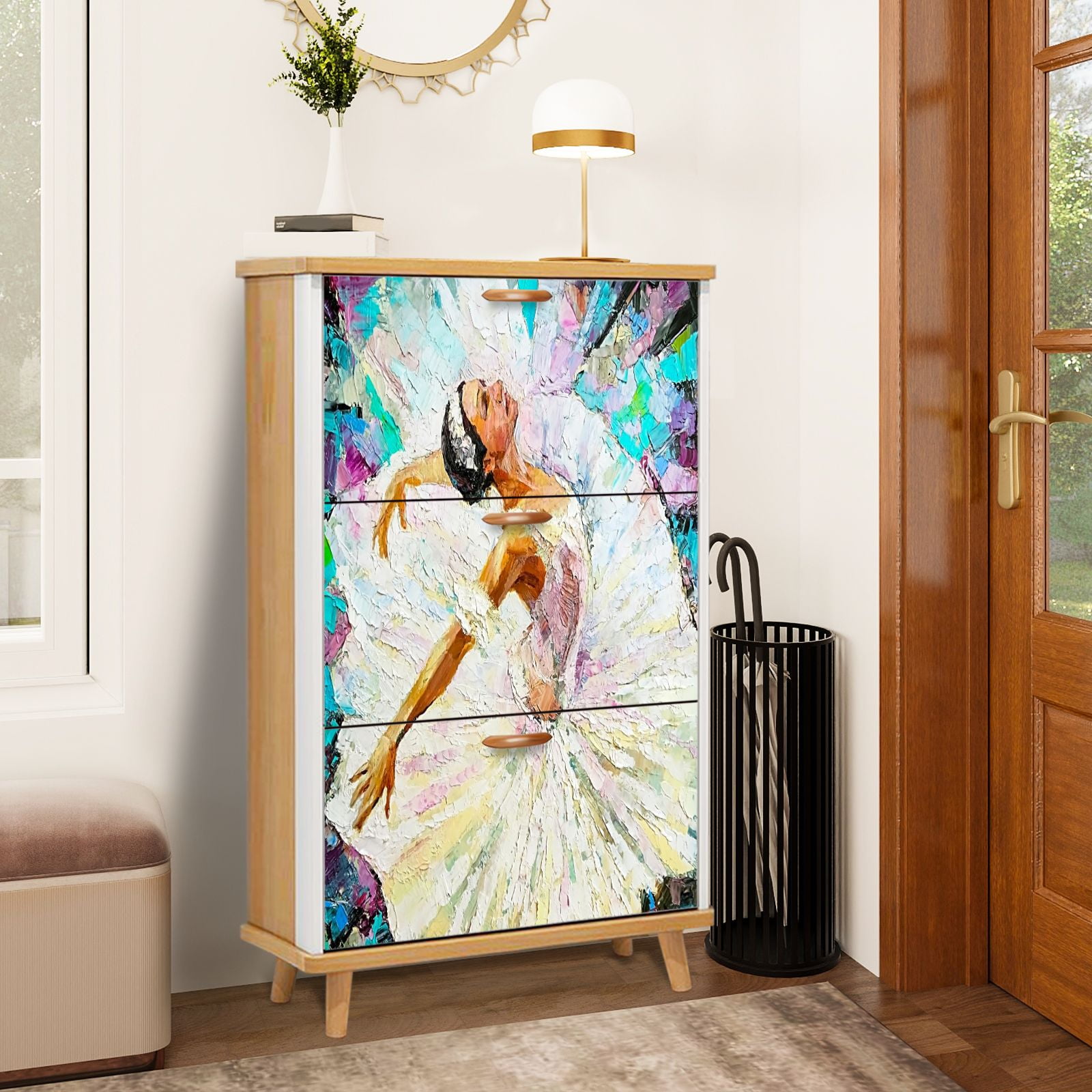 Shoe Storage Cabinet with 3 Flip Drawers for Entryway Ballerina white ...