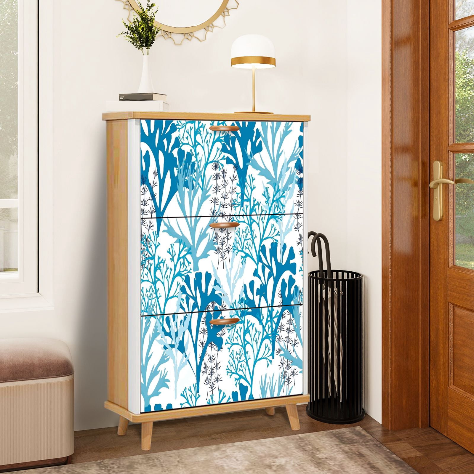 Shoe Storage Cabinet with 3 Flip Drawers for Entryway Corals seaweed ...