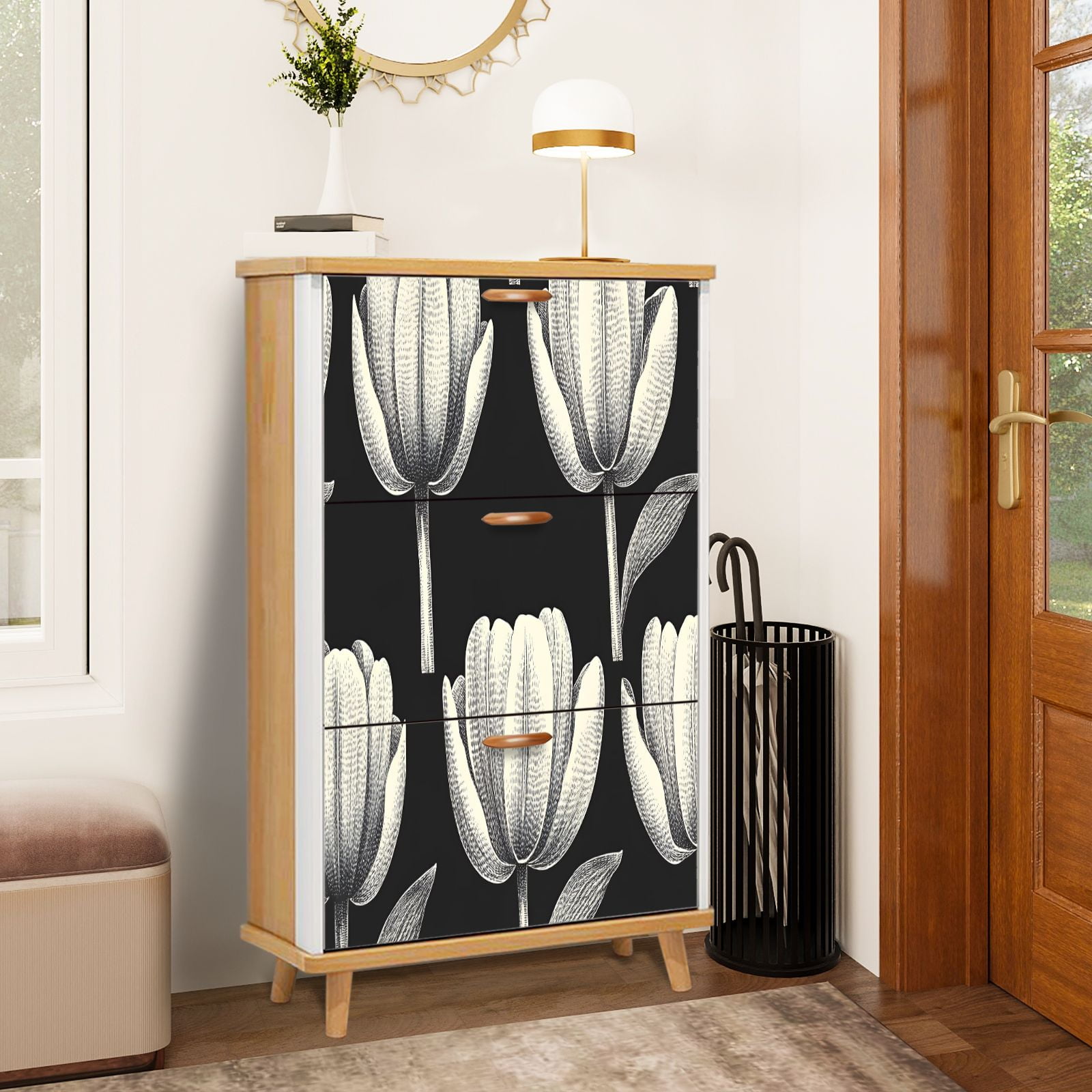 Shoe Storage Cabinet with 3 Flip Drawers for Entryway Folk Tulip ...