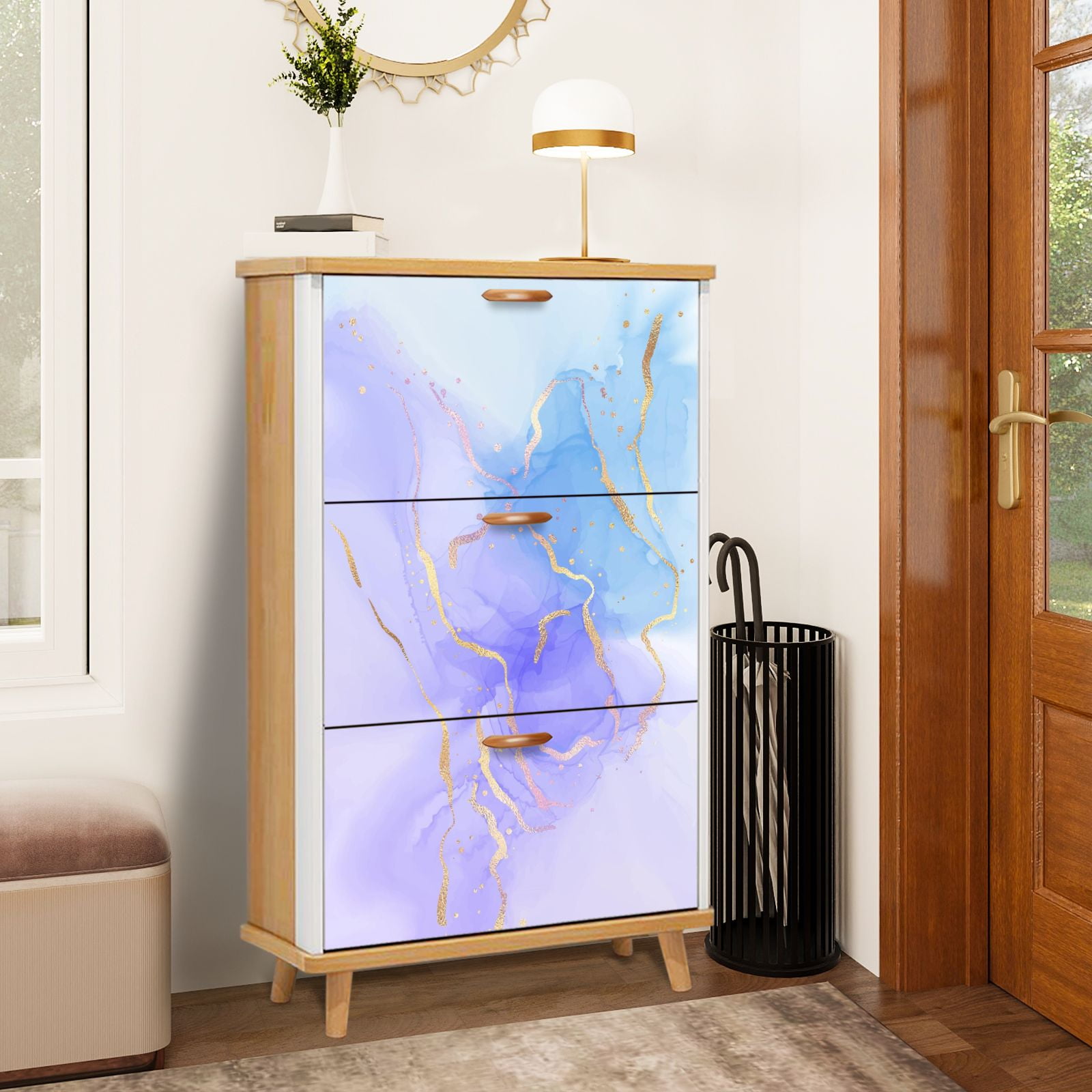 Shoe Storage Cabinet with 3 Flip Drawers for Entryway Mauve teal blue ...