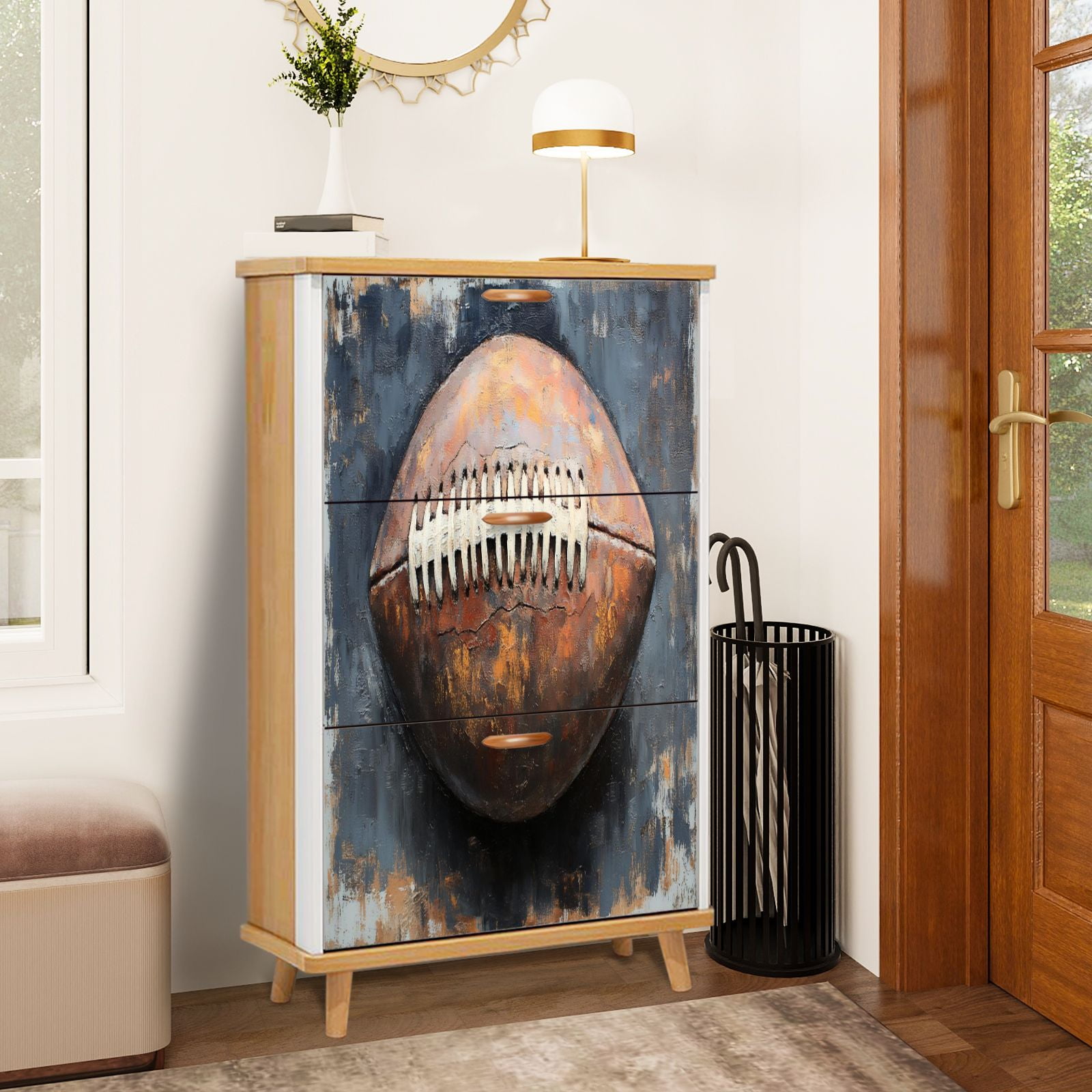 Shoe Storage Cabinet with 3 Flip Drawers for Entryway Navy Blue Sports ...