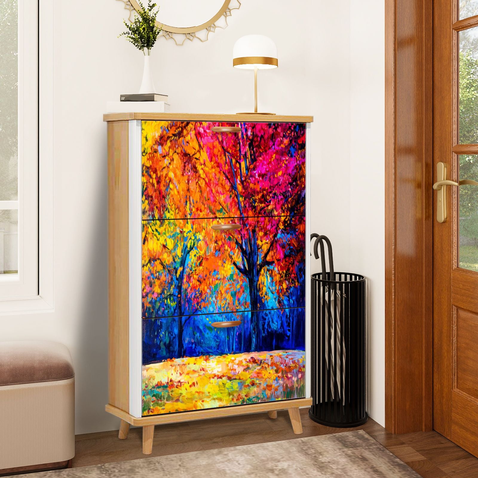 Shoe Storage Cabinet with 3 Flip Drawers for Entryway Oil painting ...