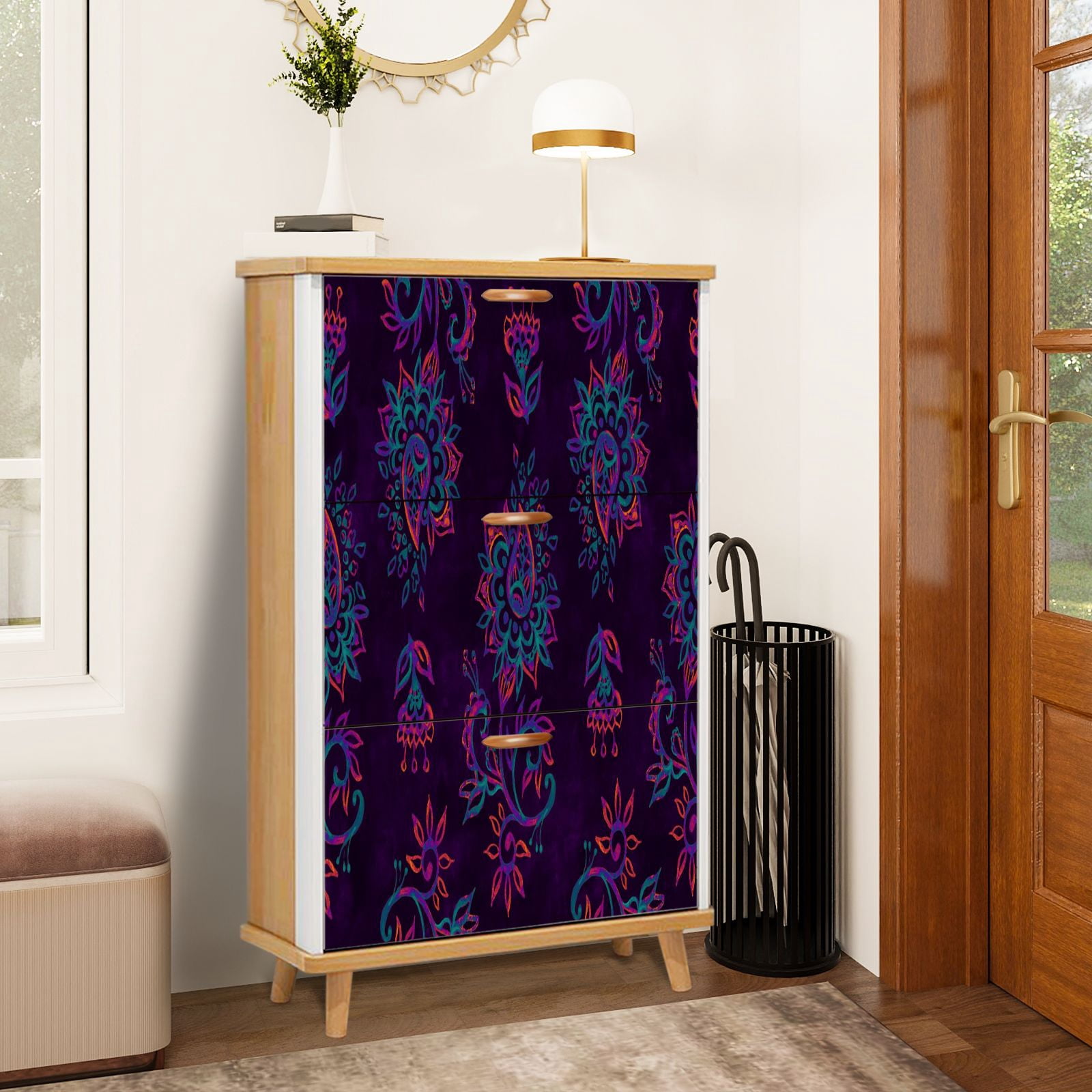 Shoe Storage Cabinet with 3 Flip Drawers for Entryway Paisley ...