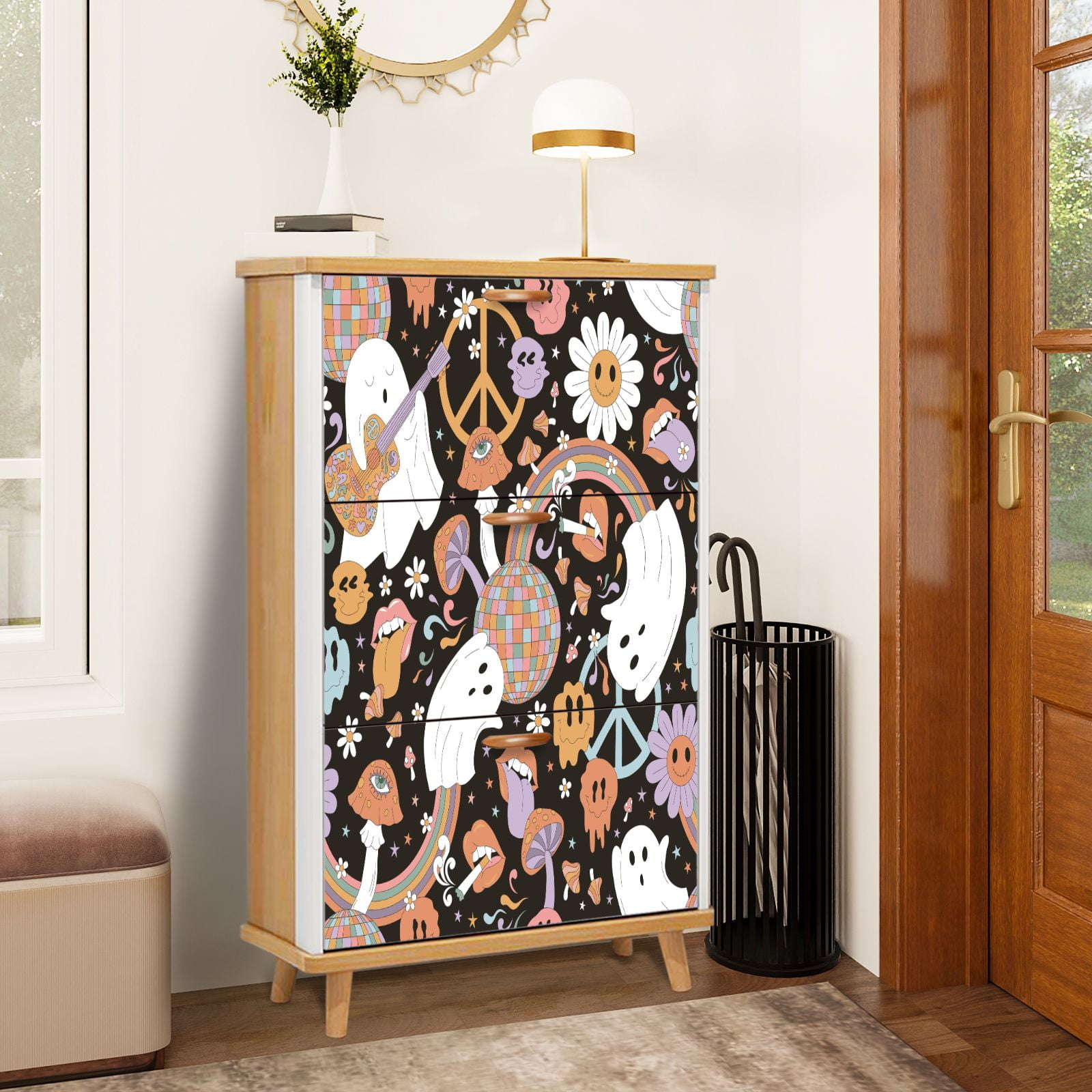 Shoe Storage Cabinet with 3 Flip Drawers for Entryway Retro 70s 60s ...