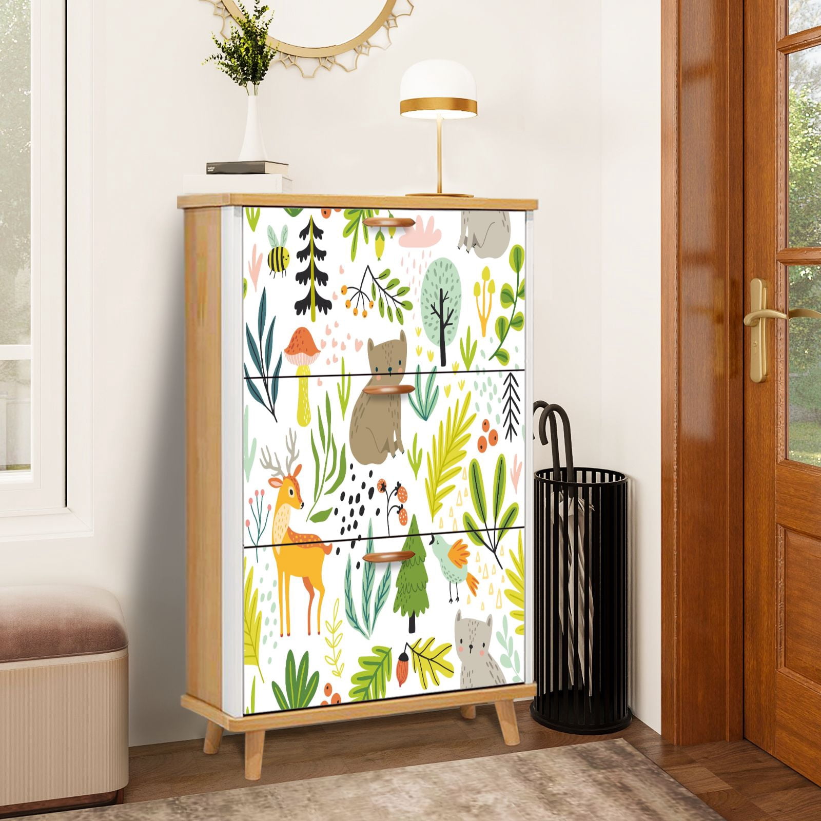 Shoe Storage Cabinet with 3 Flip Drawers for Entryway Seamless Forest ...
