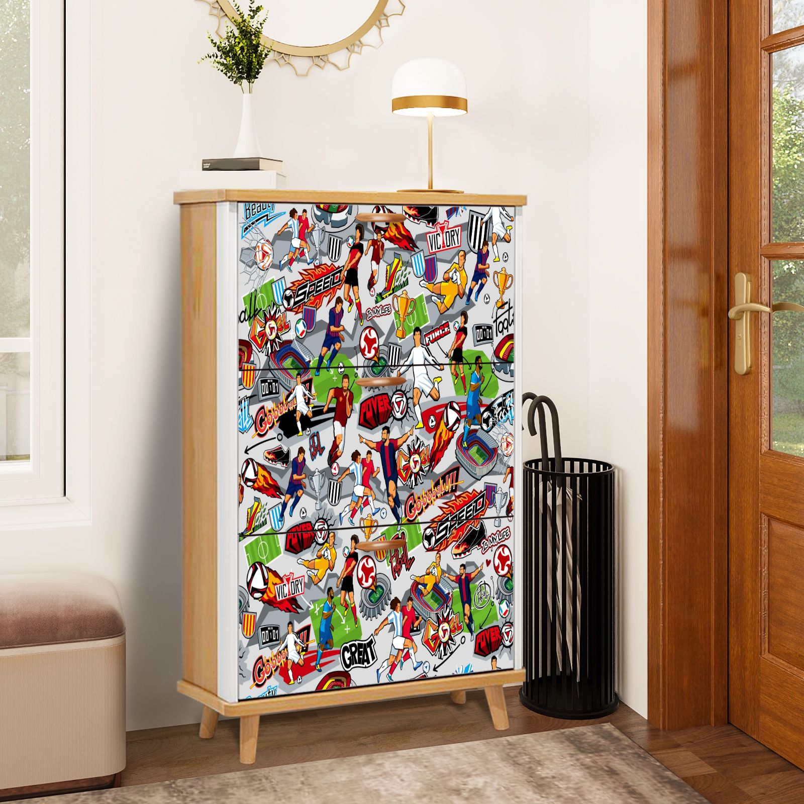 Shoe Storage Cabinet with 3 Flip Drawers for Entryway Seamless pattern ...