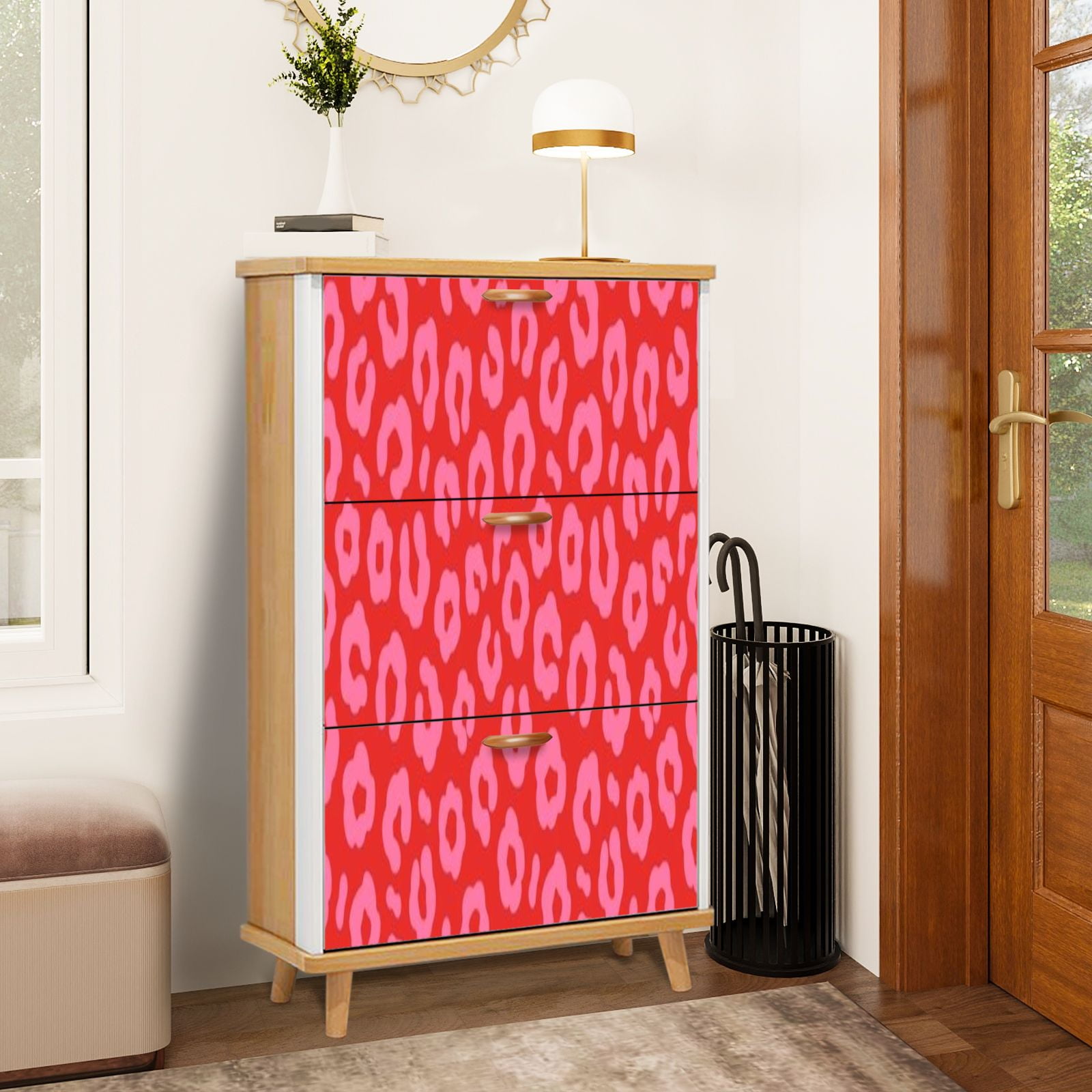 Shoe Storage Cabinet with 3 Flip Drawers for Entryway Simple pink red ...