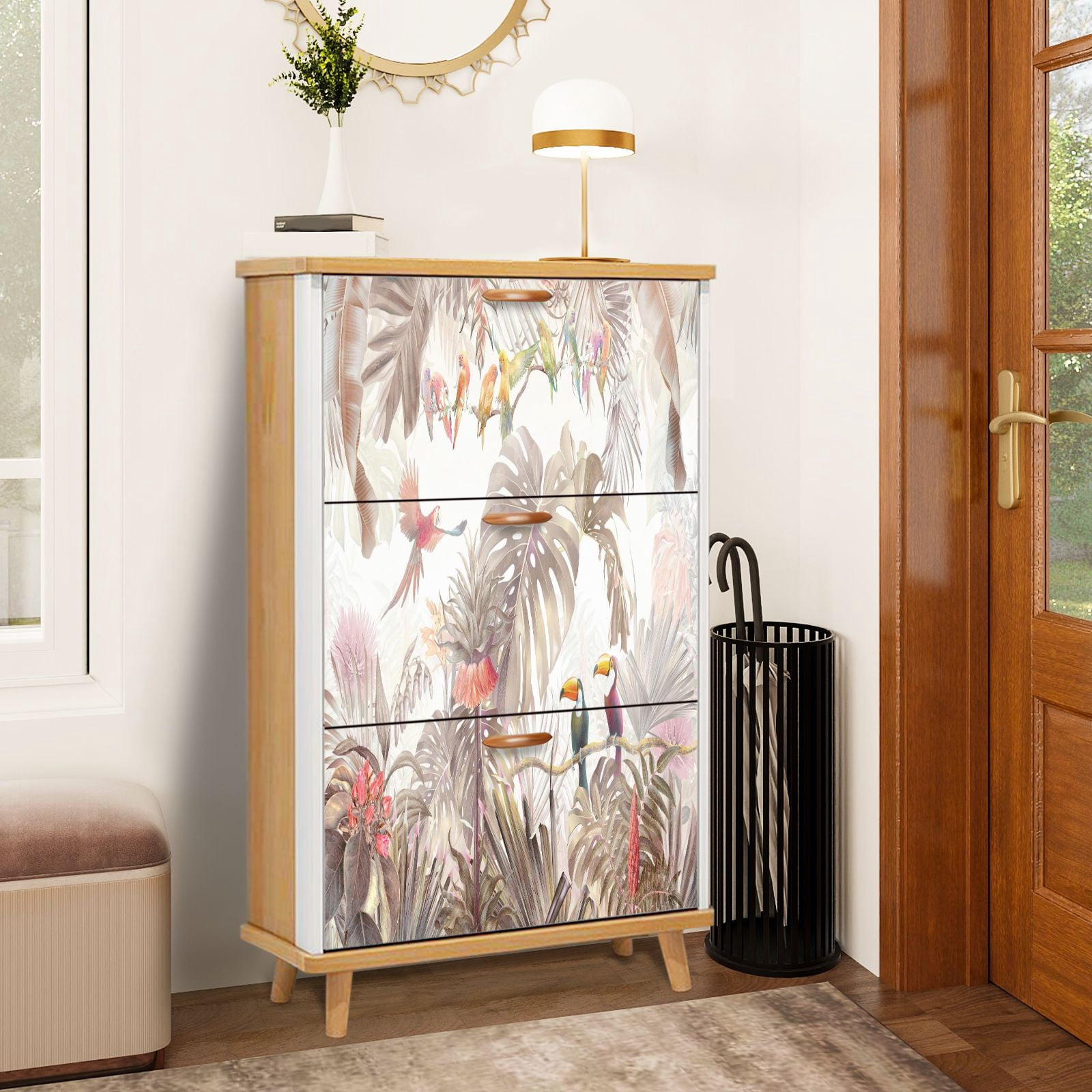 Shoe Storage Cabinet with 3 Flip Drawers for Entryway Tropical vintage ...