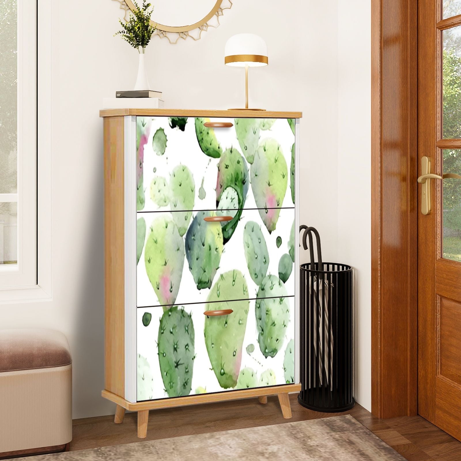 Shoe Storage Cabinet with 3 Flip Drawers for Entryway Watercolor ...