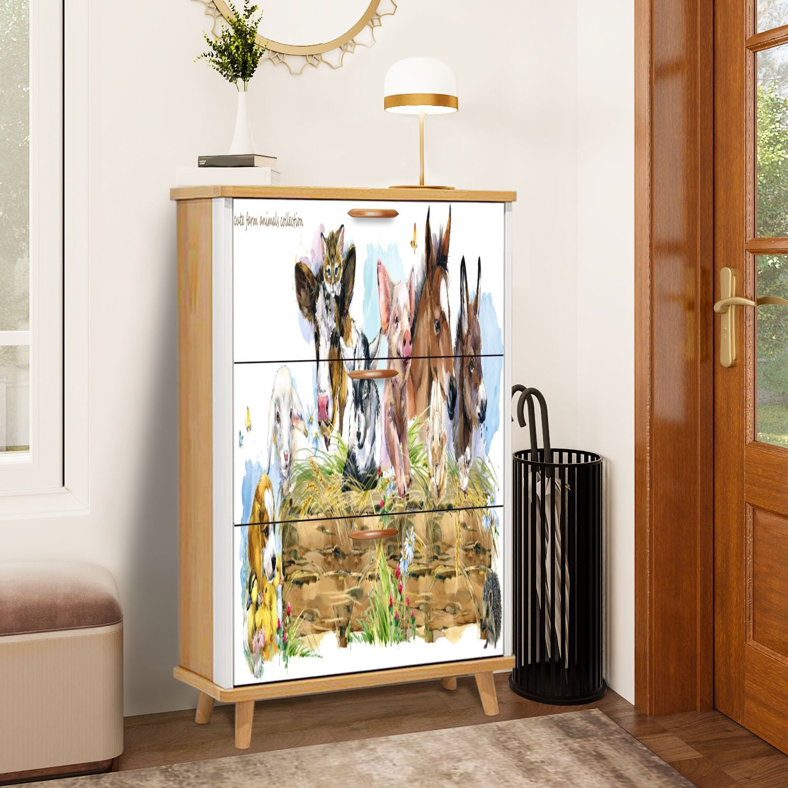 Shoe Storage Cabinet with 3 Flip Drawers for Entryway farms animal set ...