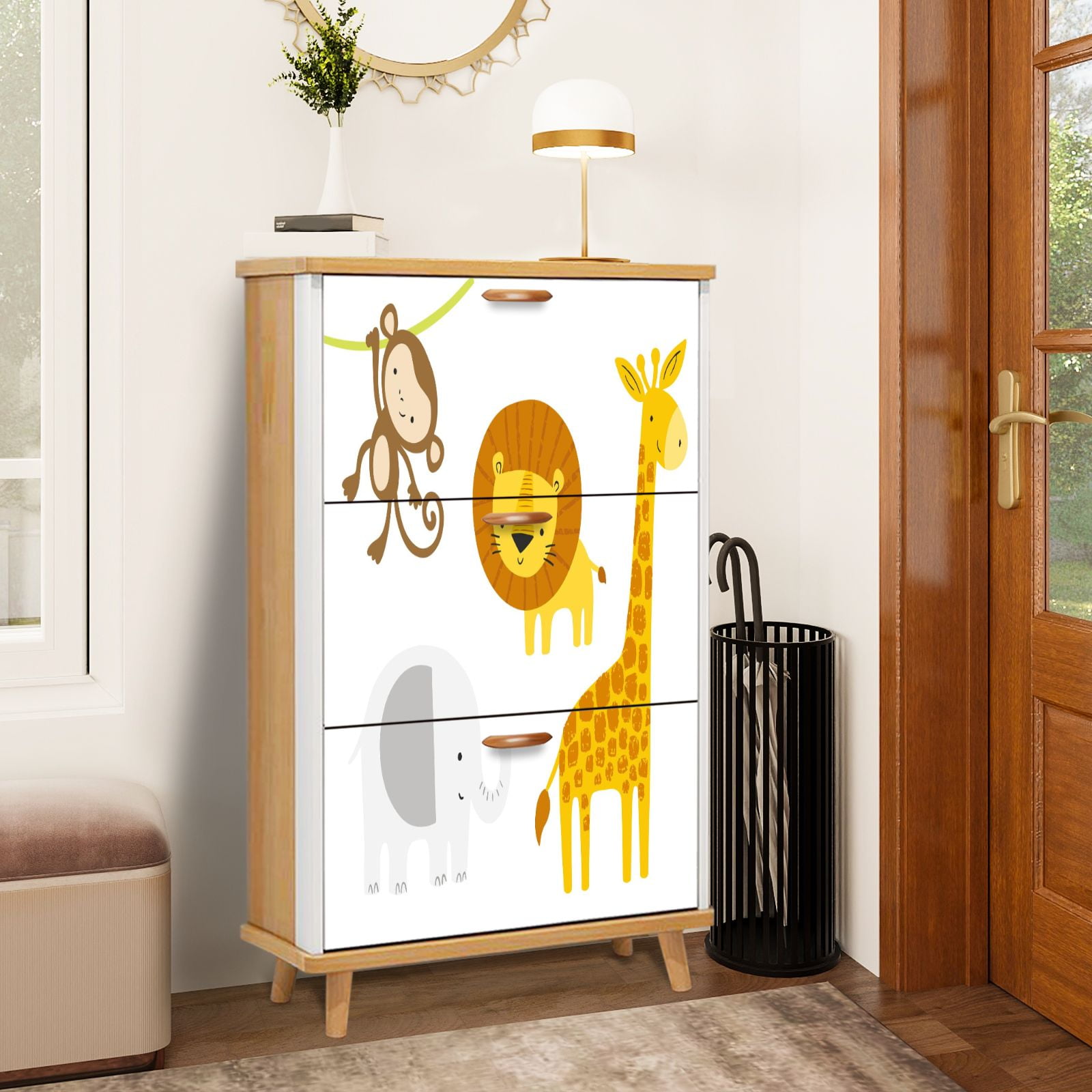 Shoe Storage Cabinet with 3 Flip Drawers for Entryway Cute jungle ...