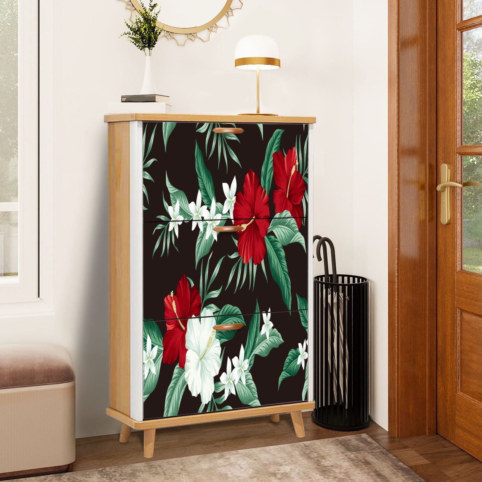 Shoe Storage Cabinet with 3 Flip Drawers for Entryway Tropical Hawaiian ...