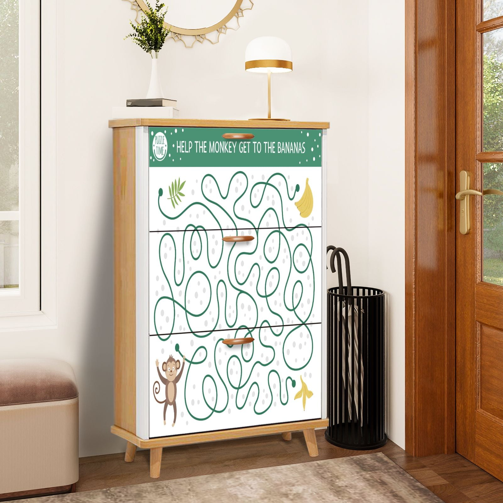Shoe Storage Cabinet with 3 Flip Drawers for Entryway Tropical maze for ...