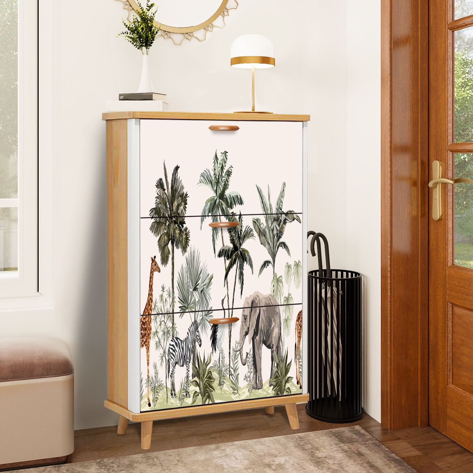 Shoe Storage Cabinet with 3 Flip Drawers for Entryway Tropical vintage ...