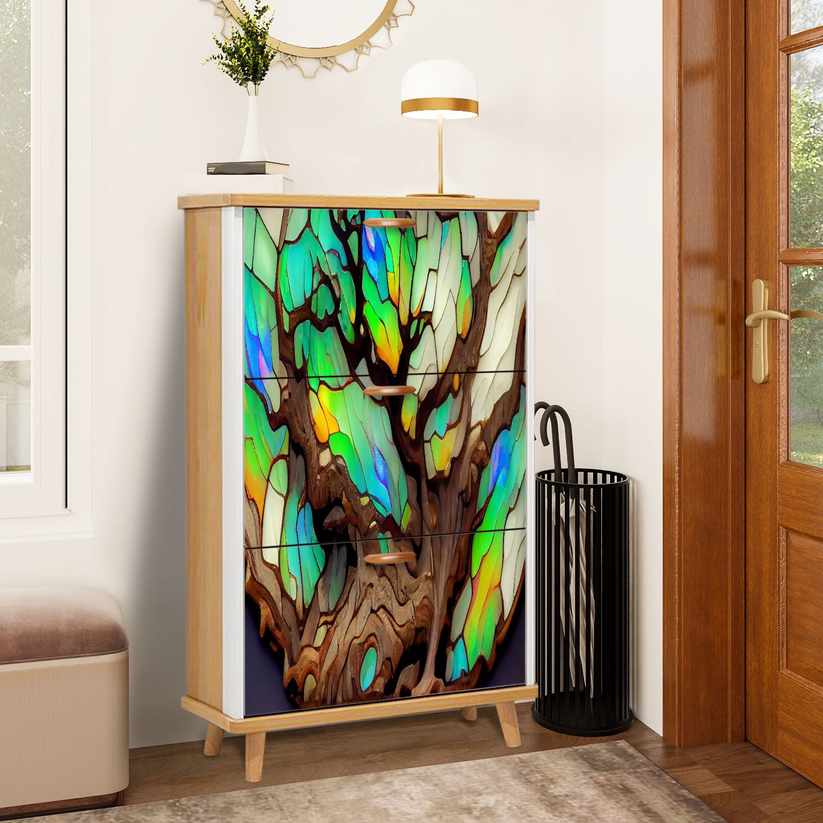 Shoe Storage Cabinet with 3 Flip Drawers for Entryway tree Colorful ...
