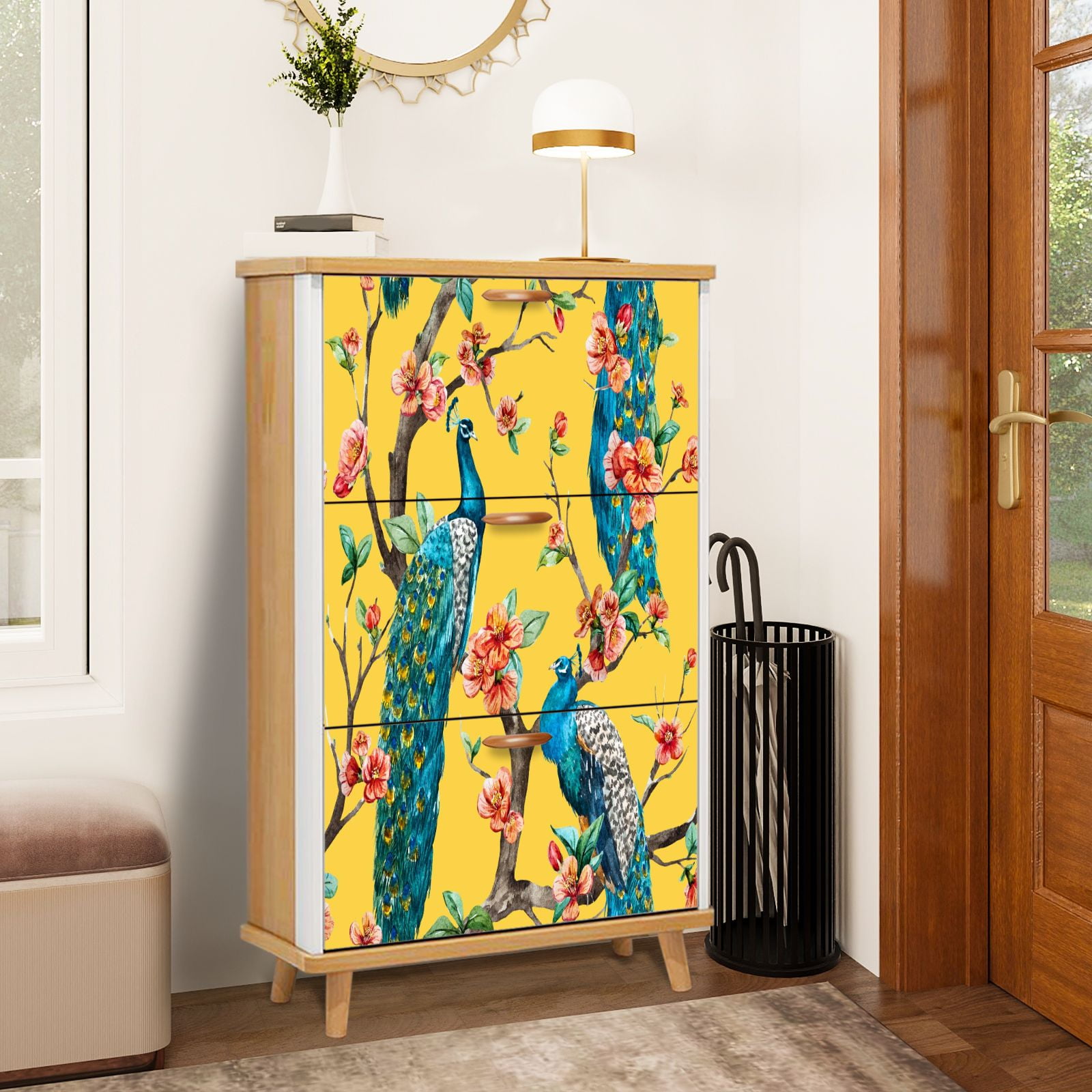 Shoe Storage Cabinet with 3 Flip Drawers for Entryway watercolor ...