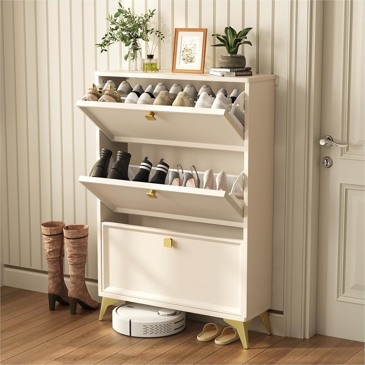 Shoe Storage Cabinet with 3 Flip Drawers Shoe Cabinet with 3-Tier ...