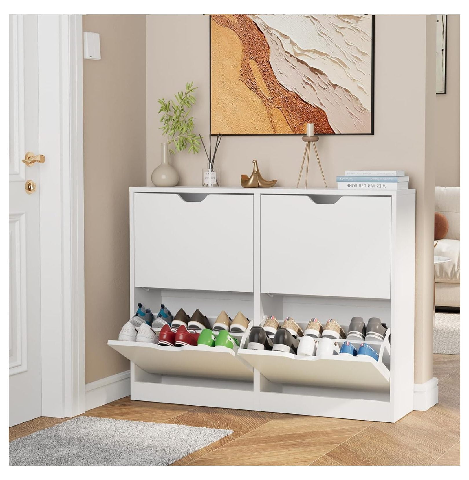 Shoe Storage Cabinet with 4 Drawers, Freestanding Shoe Cabinet with ...