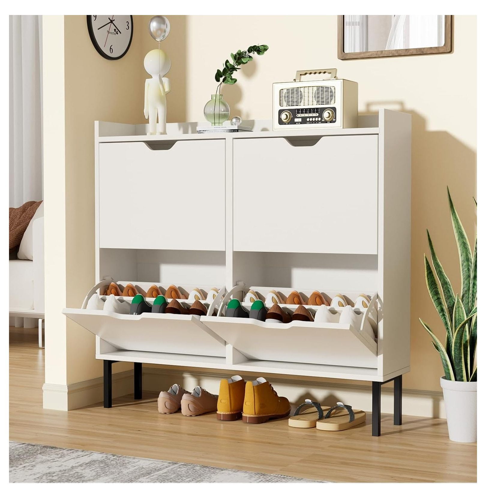 Shoe Storage Cabinet with 4 Drawers, Freestanding Shoe Cabinet with ...