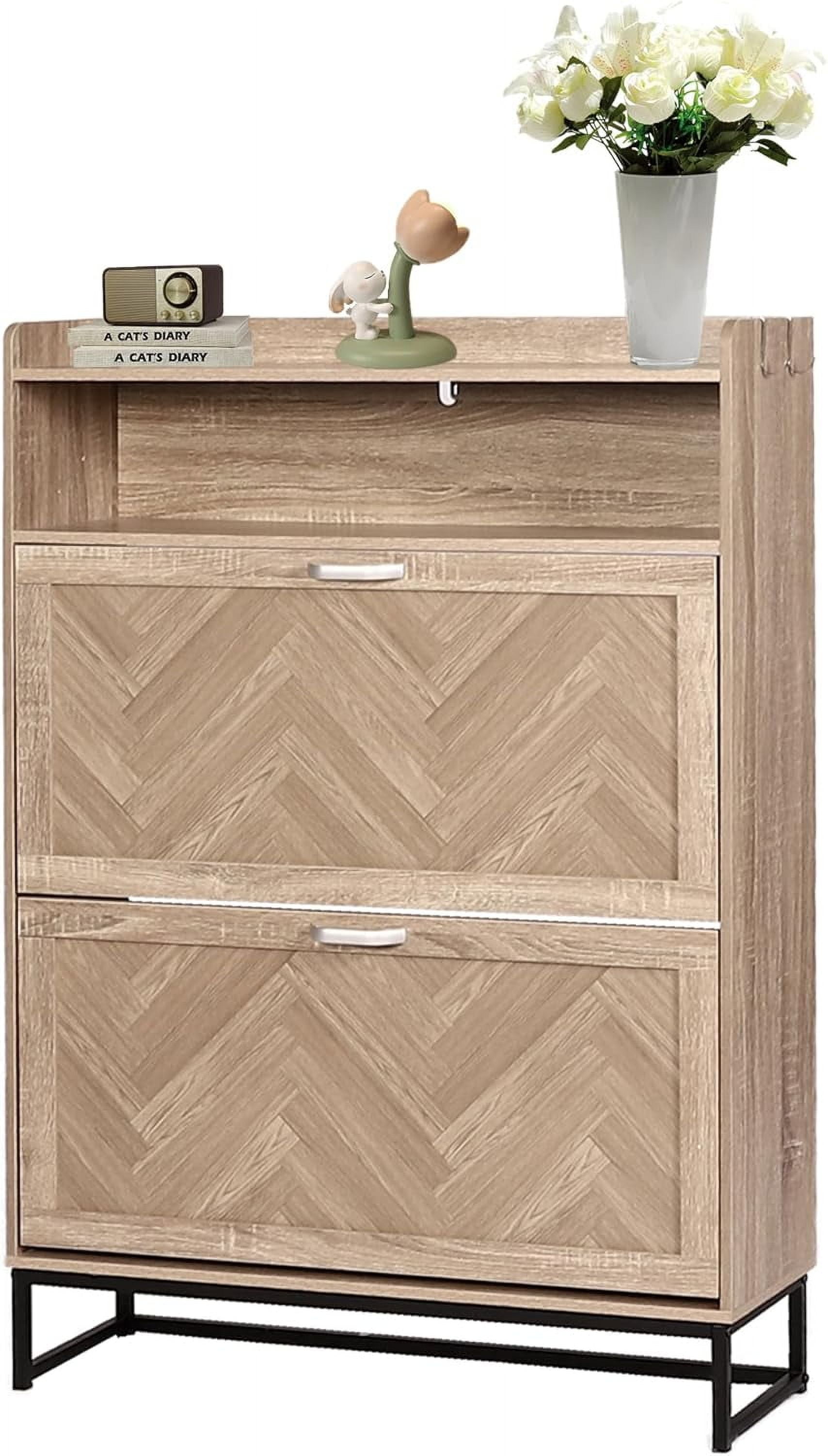 Shoe Storage Cabinet with 4 Flip Drawers Closed Shoe Organizer for ...