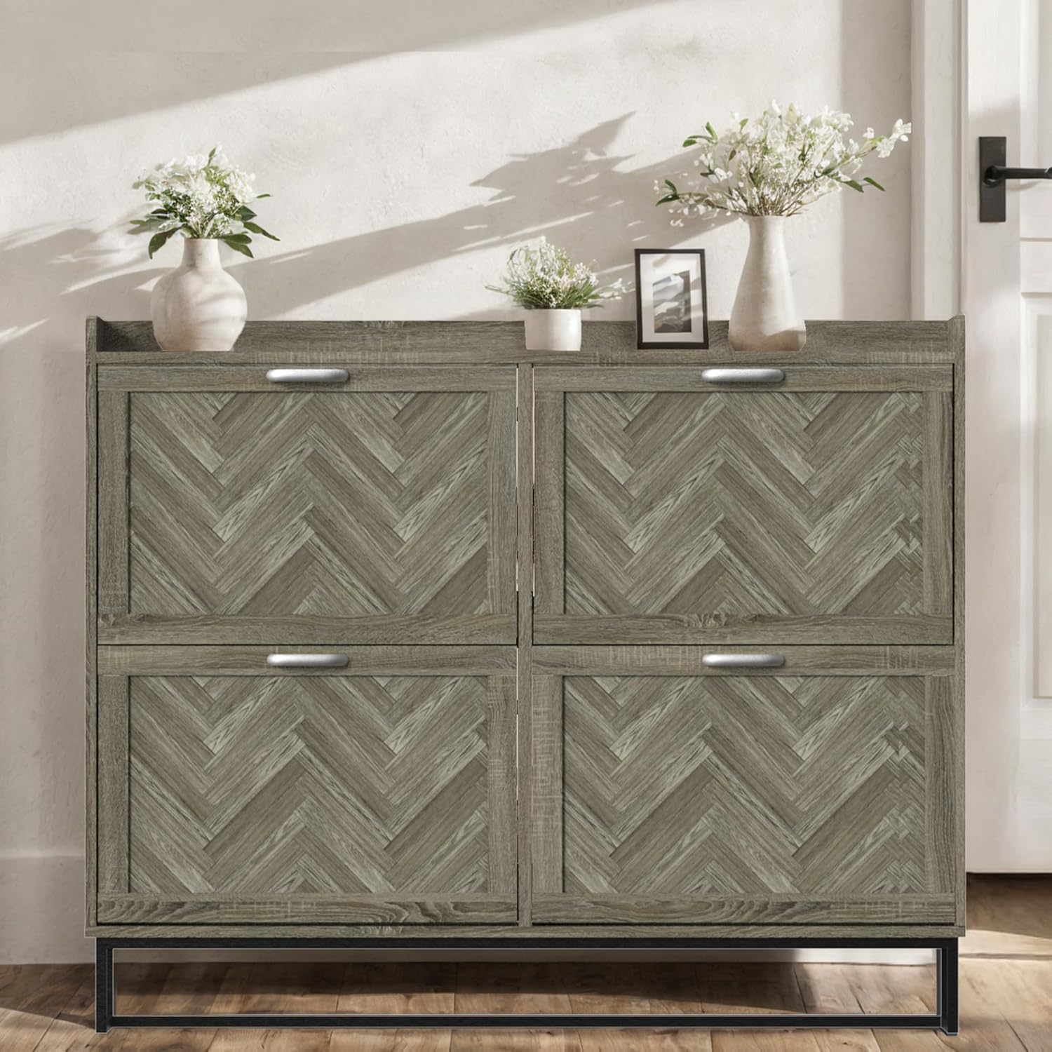 Shoe Storage Cabinet with 4 Flip Drawers Farmhouse Shoe Organizer for ...