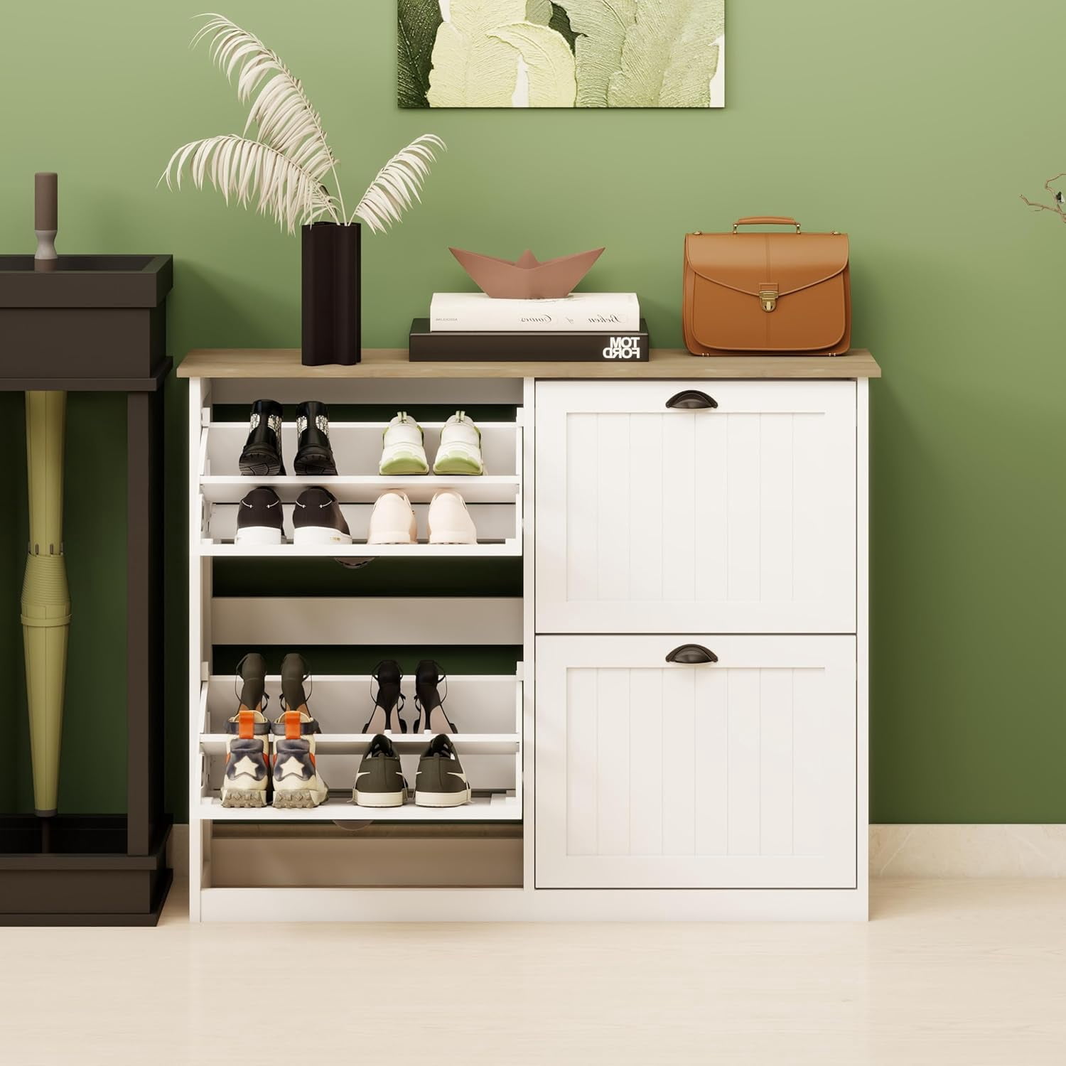 Shoe Storage Cabinet with 4 Flip Drawers,Freestanding Shoe Cabinet ...
