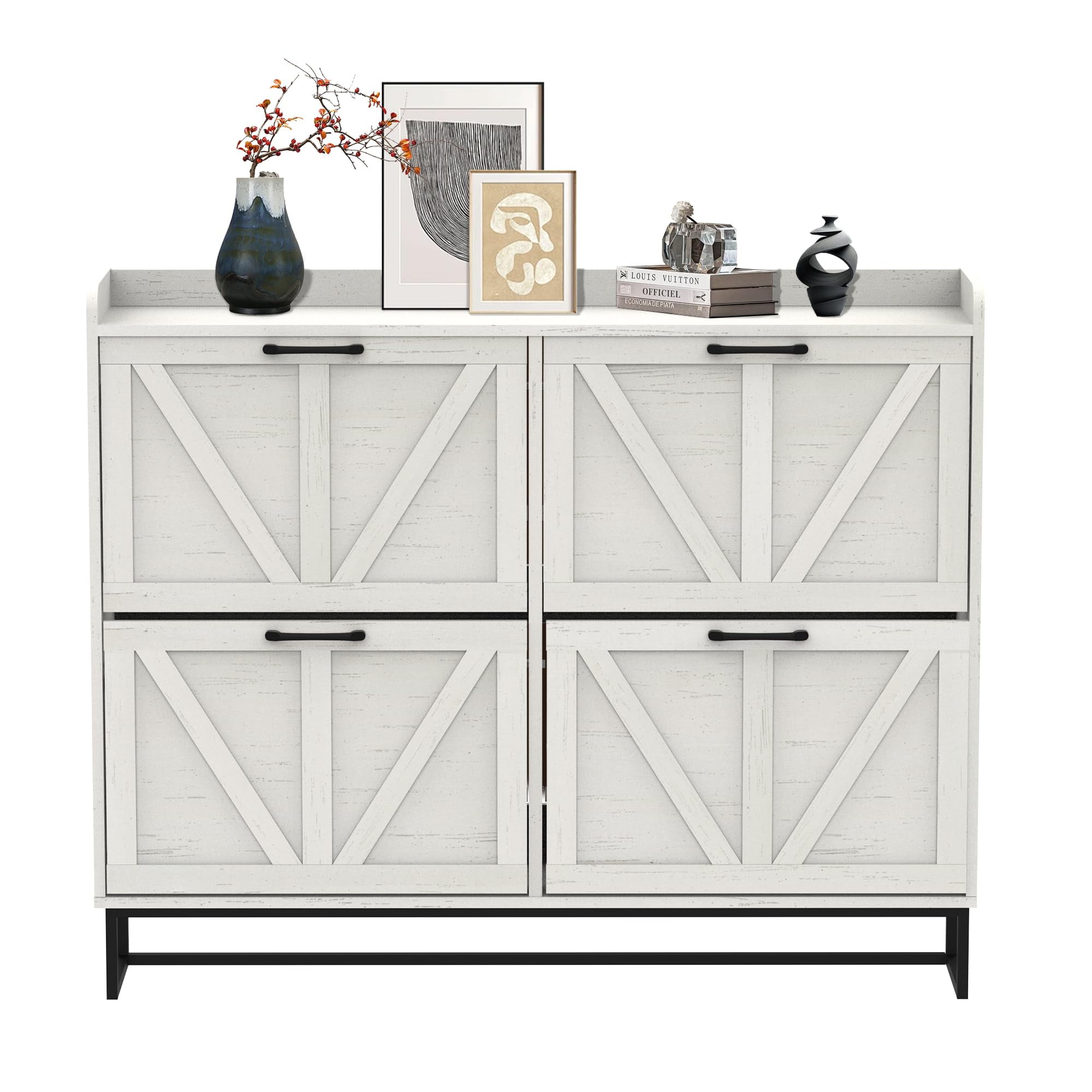 Shoe Storage Cabinet with 4 Flip Drawers, Narrow Hidden Shoe Cabinet ...