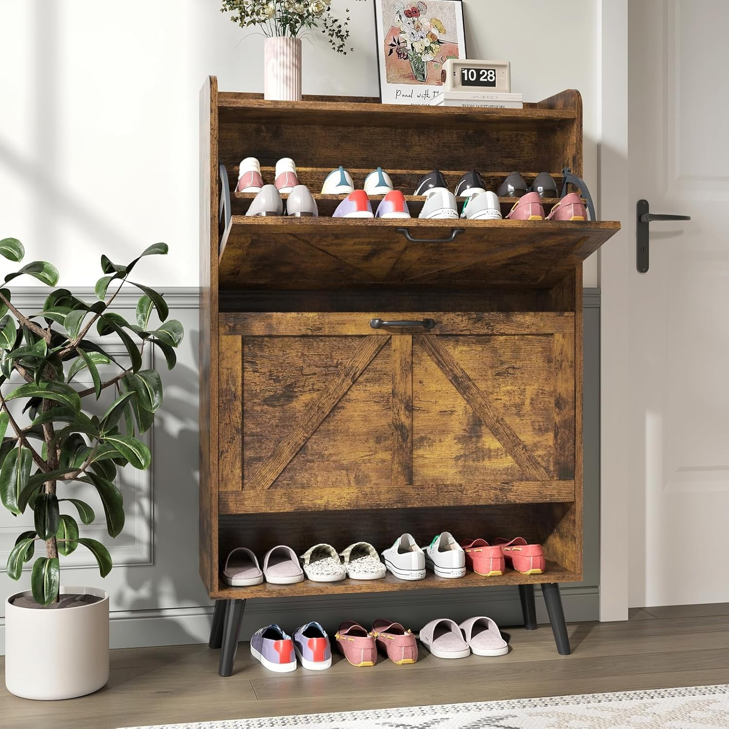 Shoe Storage Cabinet with 4 Flip Drawers Shoe Cabinet Storage for ...