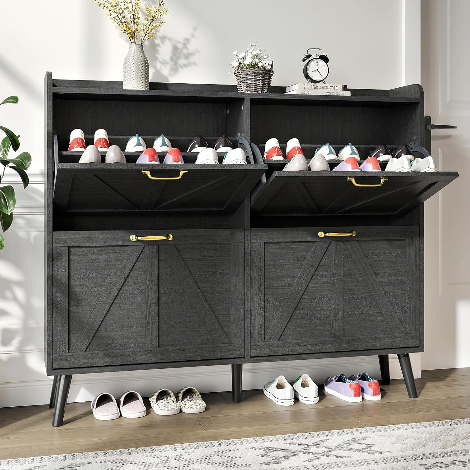 Shoe Storage Cabinet with 4 Flip Drawers, Shoe Cabinet Storage for Entryway Slim, Freestanding ...