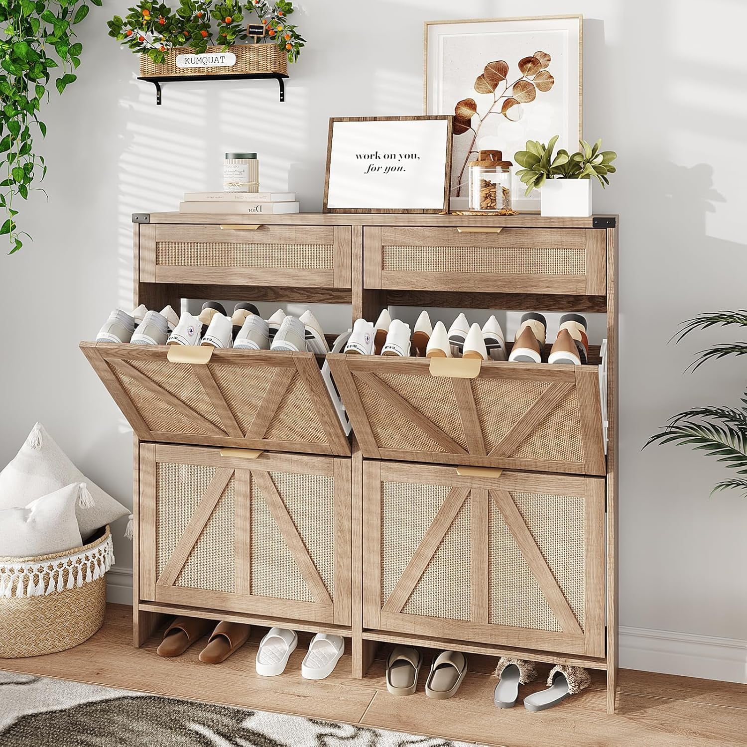 Shoe Storage Cabinet with 4 Flip Drawers & 2 Drawers Shoe Cabinet ...