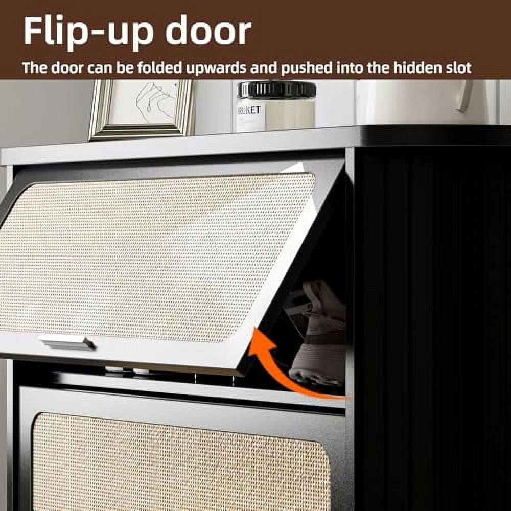 Shoe Storage Cabinet with 4-Tier Drawers, Natural Rattan Freestanding ...