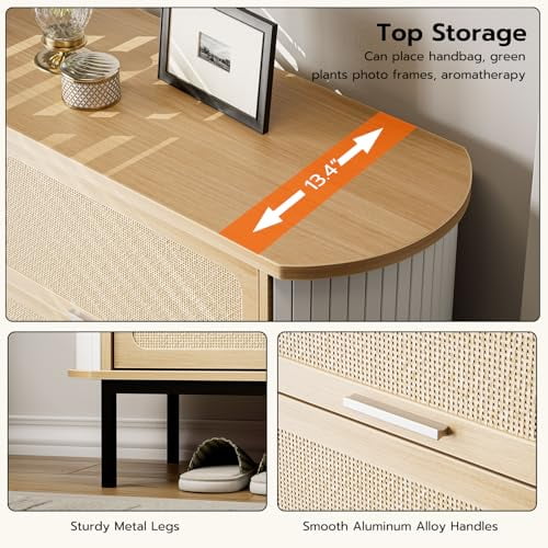 Shoe Storage Cabinet with 4-Tier Drawers, Natural Rattan Freestanding ...