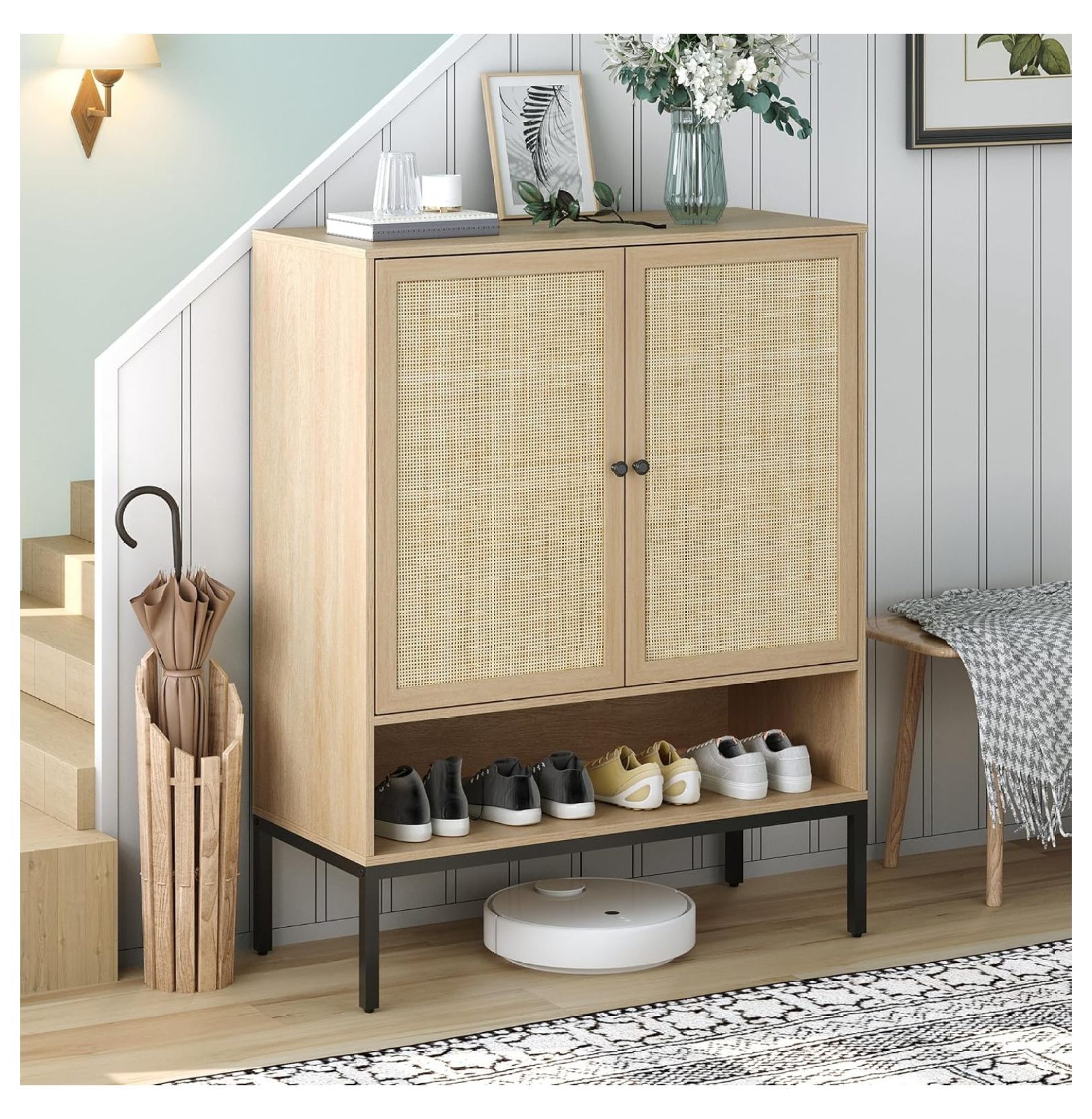 Shoe Storage Cabinet with Adjustable Shelf, 5 Tier Shoe Organizer with ...